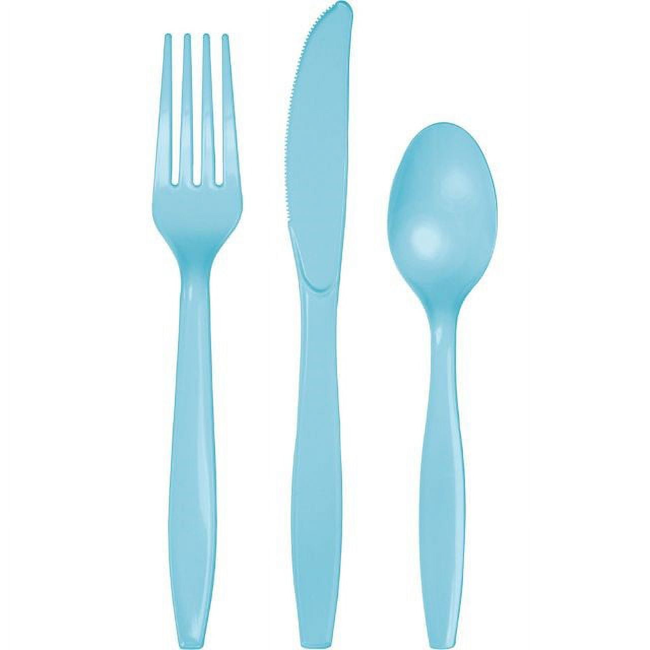 Touch of Color Premium Plastic Cutlery Assortment, Pastel Blue, 24 ...