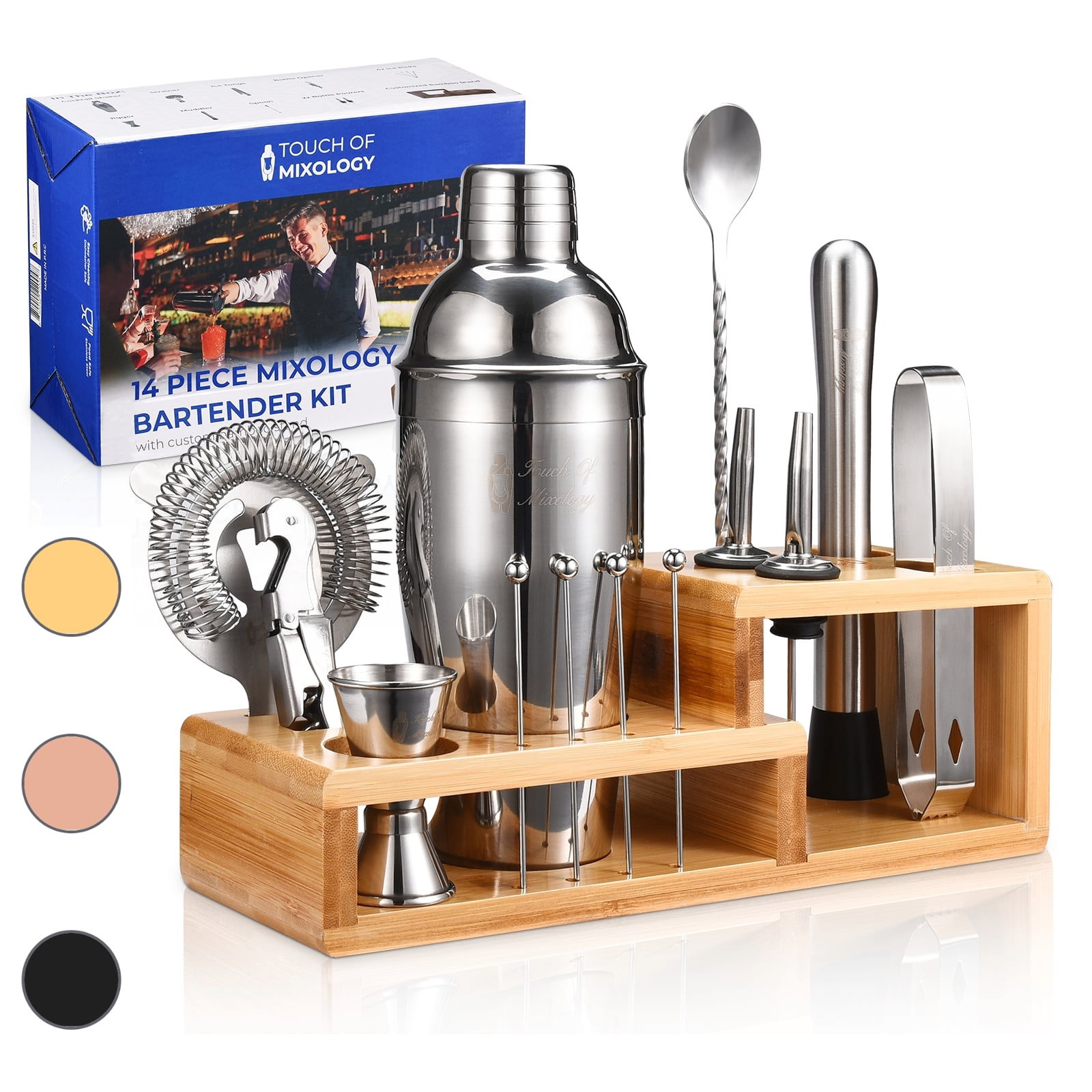 Touch of Mixology 14pc Bar Mixer Set with Stainless Steel Accessories ...