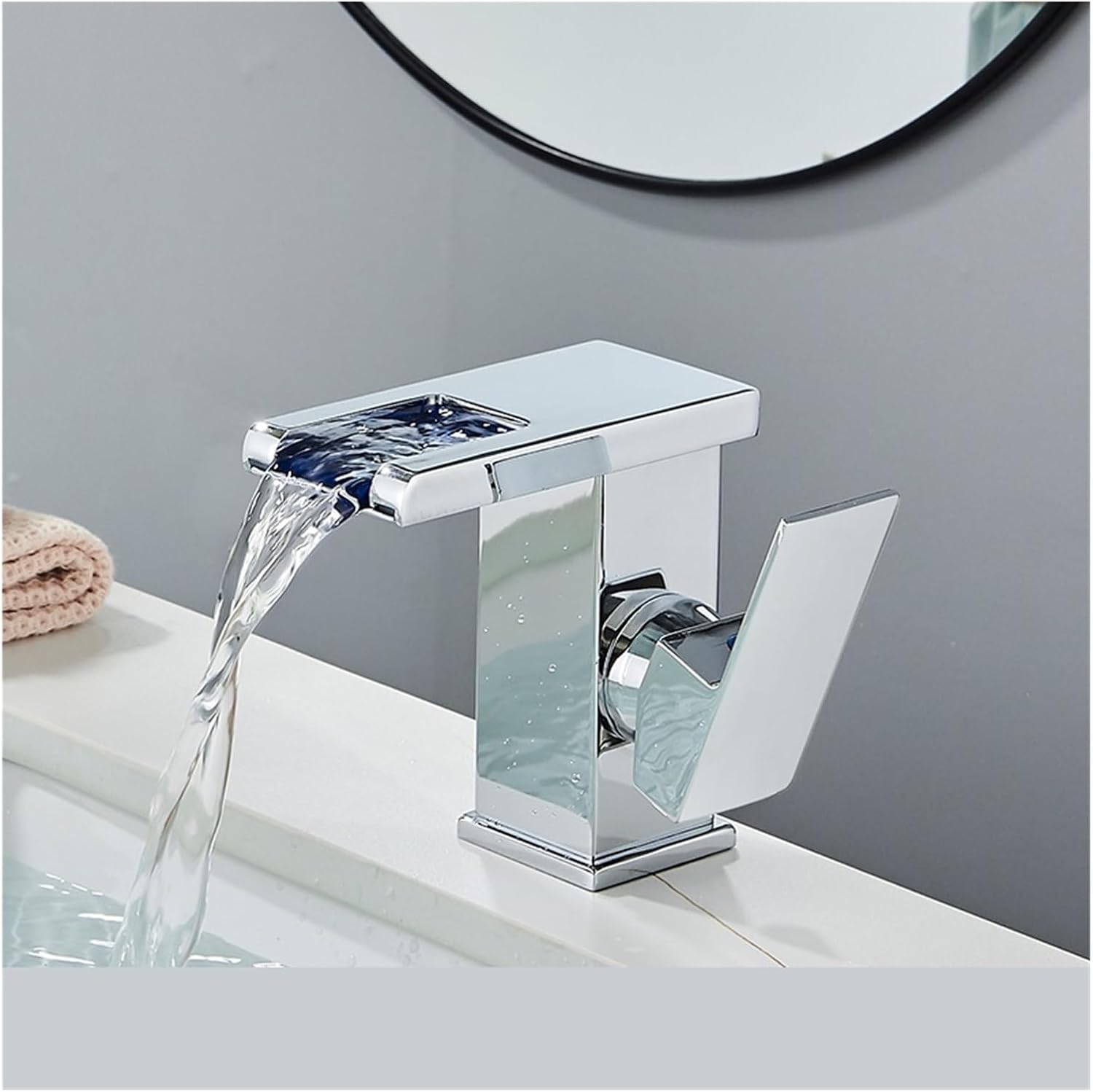 Touch the faucet Black LED Waterfall Basin Bathroom Faucet Deck Mounted ...