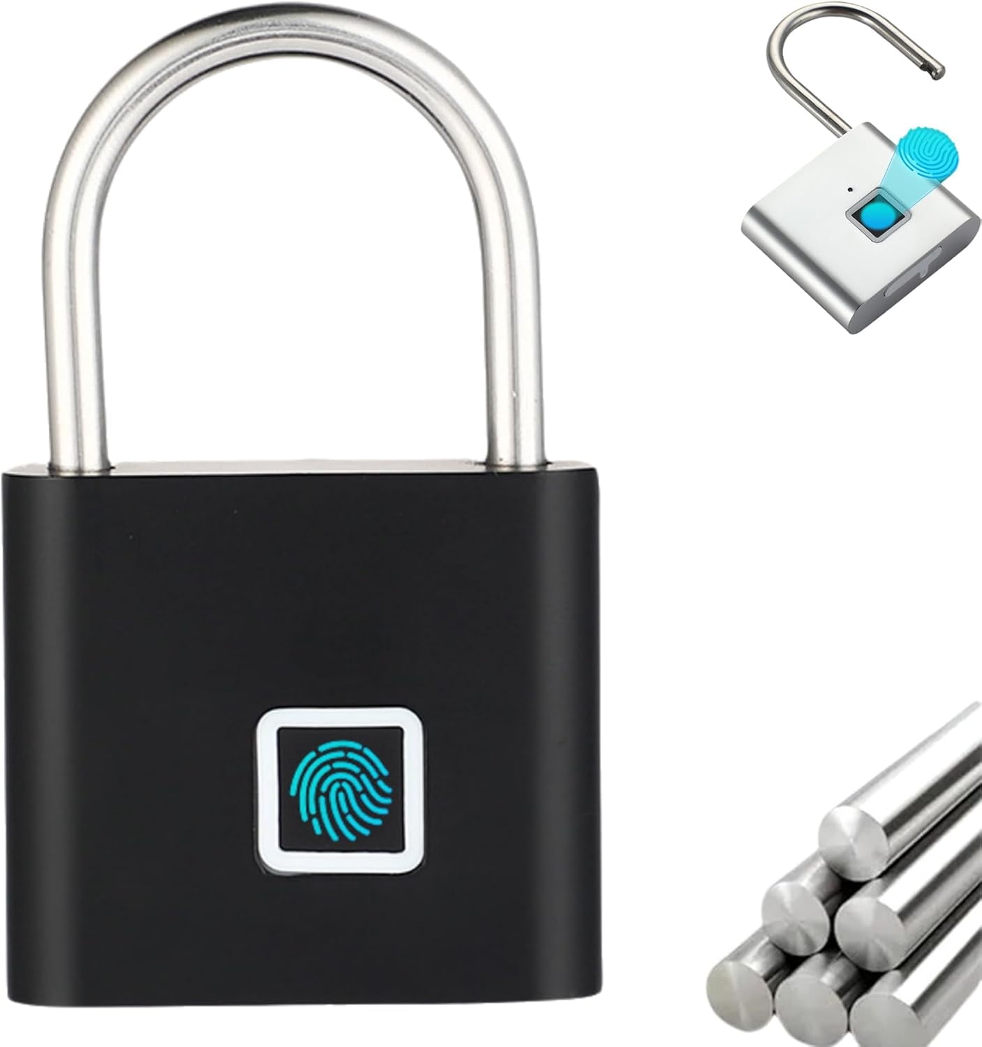 TouchTanium Fingerprint Padlock,Fingerprint Lock,Portable Padlock with ...