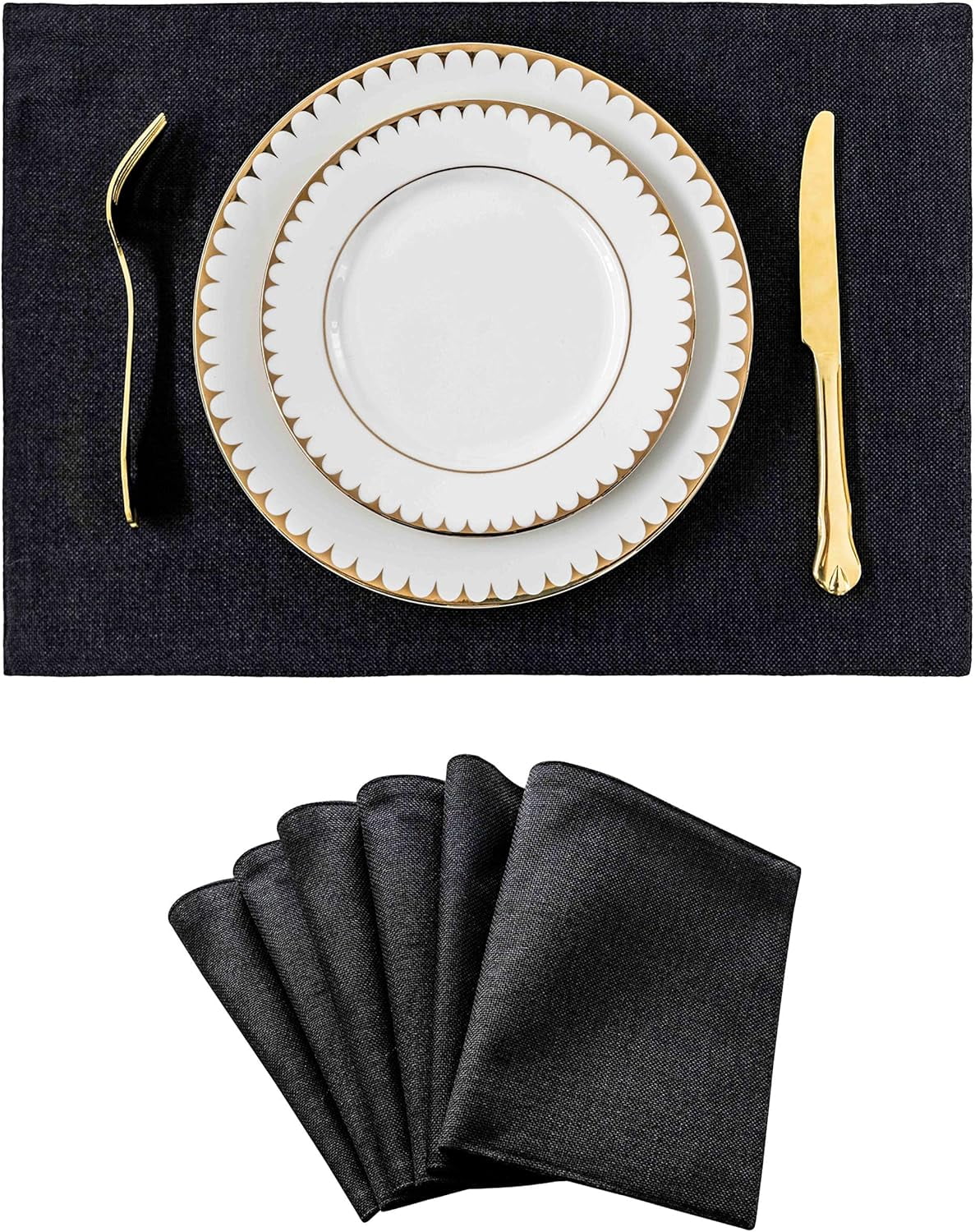 Touchbetter Black Placemats Set of 6 Heat Resistant Dining Table Black ...
