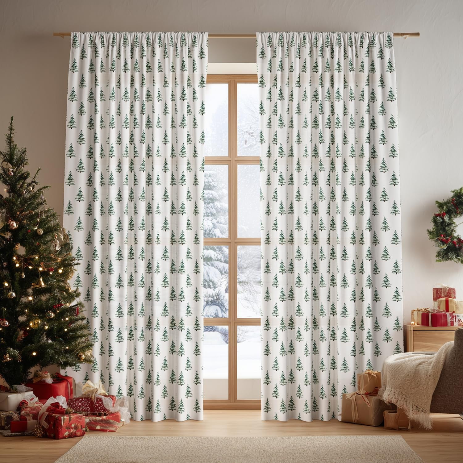 Touchbetter Christmas Sheer Curtains for Living Room and Bedroom, Xmas ...