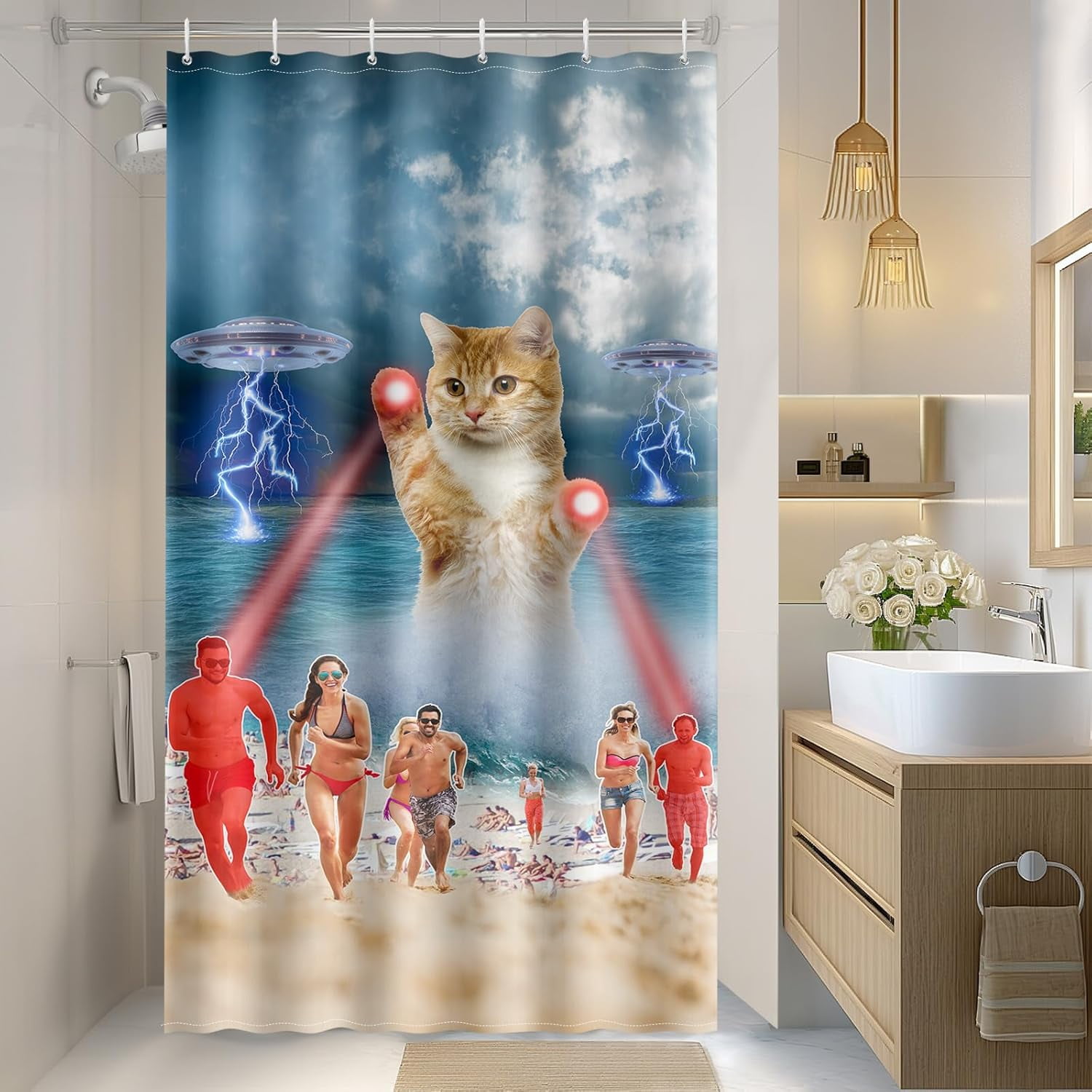 Touchbetter Stall Small Shower Curtain - Funny Cute Cool Ocean Cat with ...