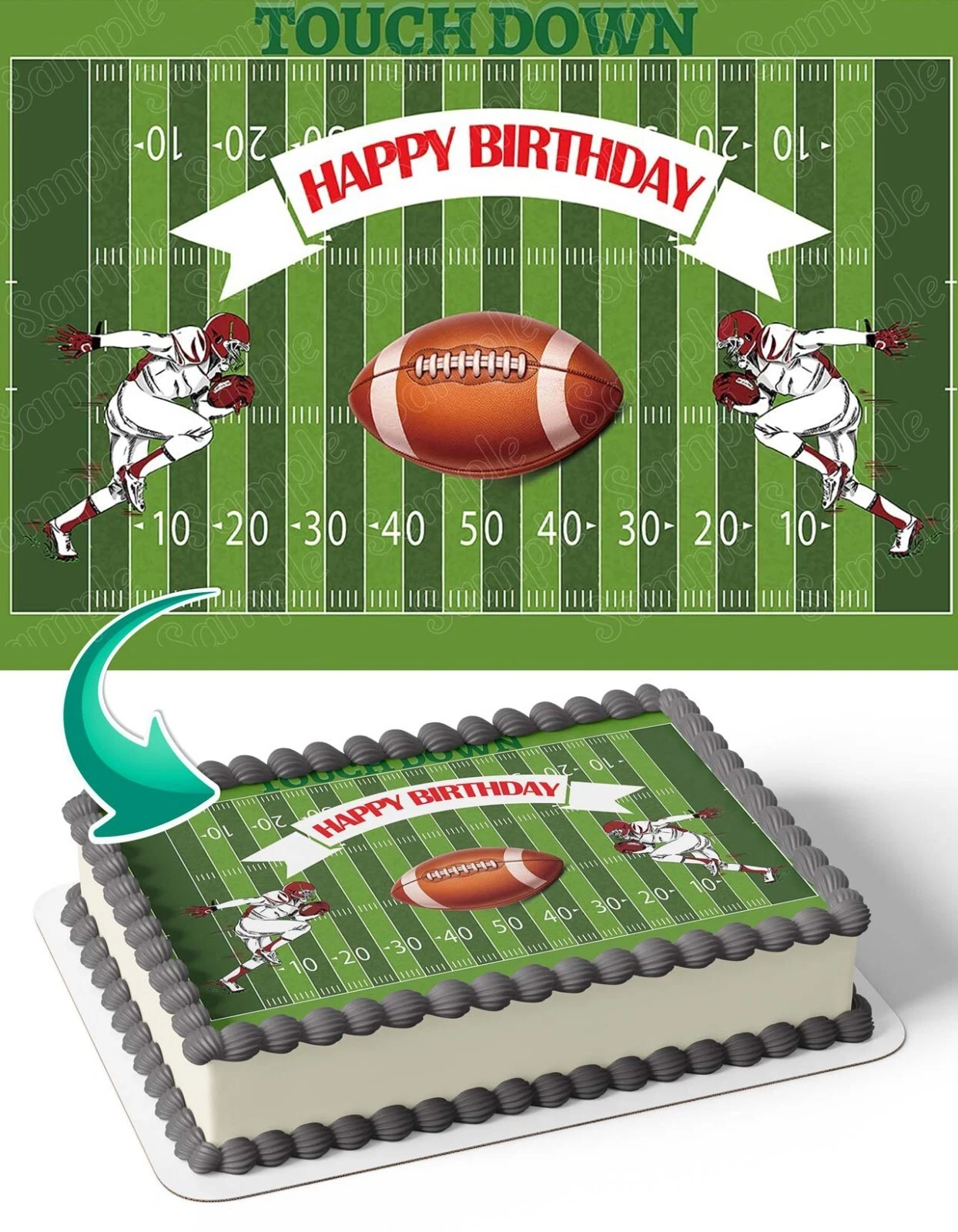 Touchdown Football 1/4 Sheet Edible Cake Image Frosting Topper Birthday ...