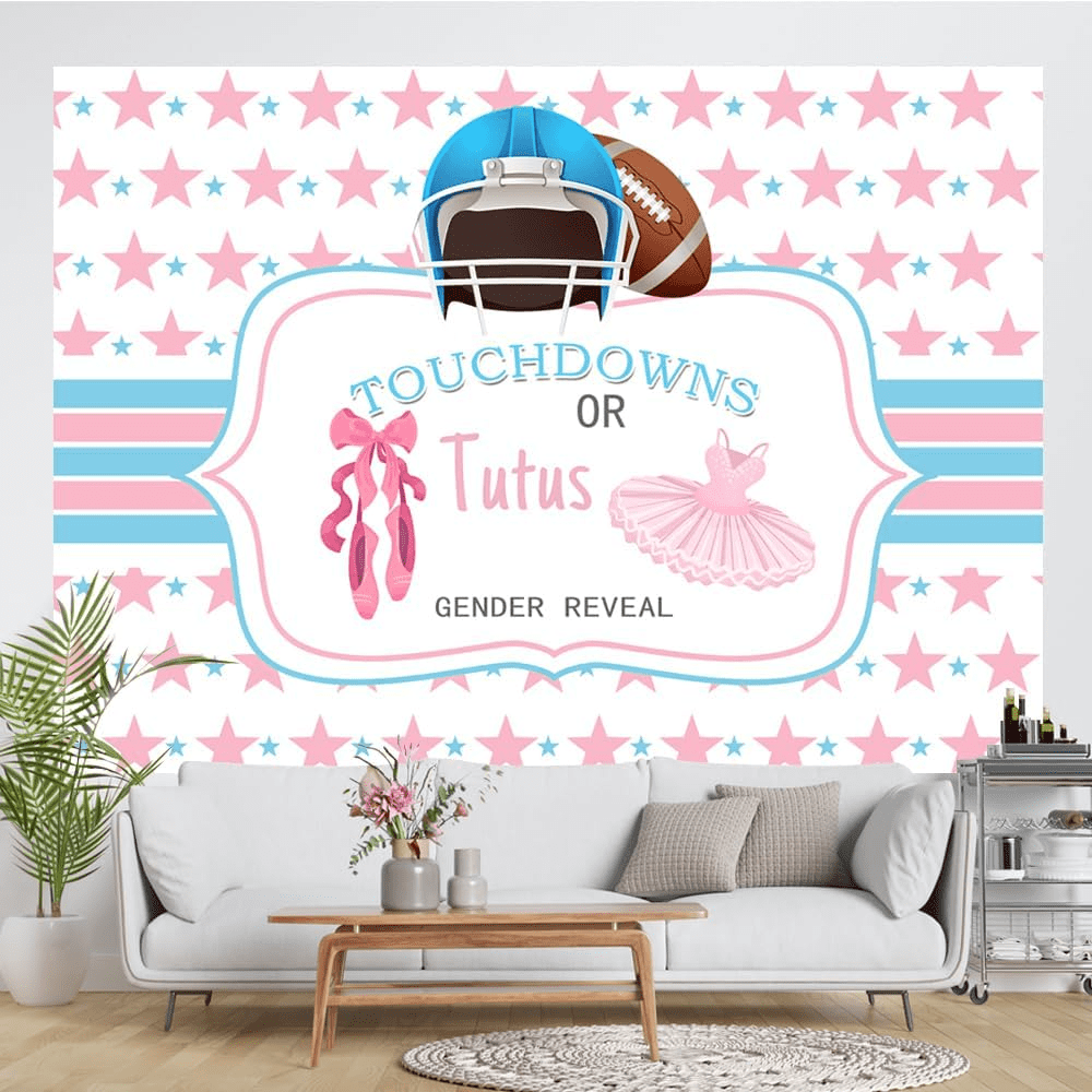 Touchdowns or Tutus Gender Reveal Baby Shower Backdrop Pink Stars ...