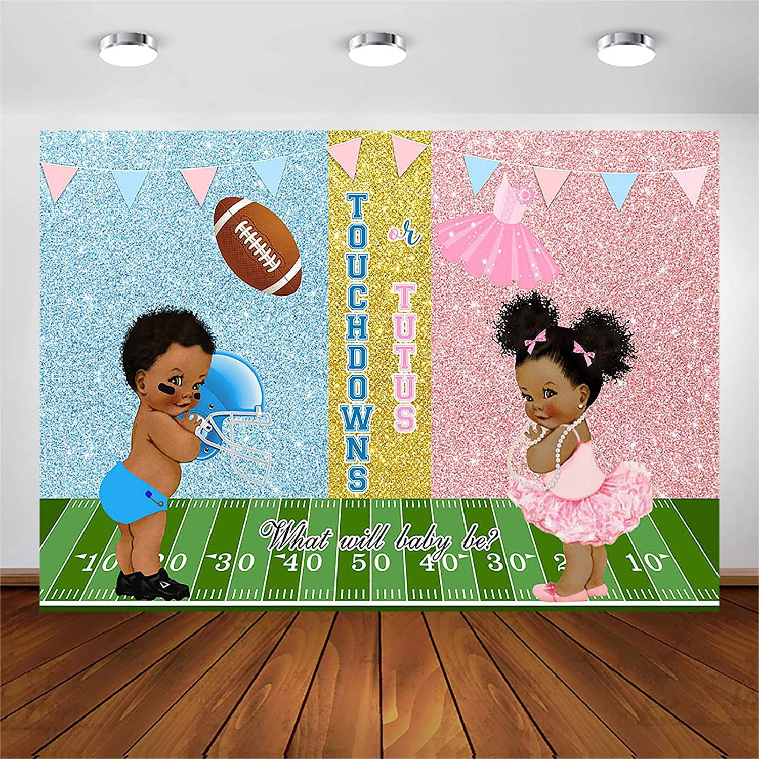 Touchdowns or Tutus Gender Reveal Backdrop Boy or Girl He or She Gender ...