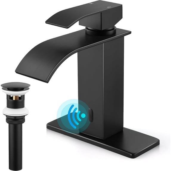 Touchless Bathroom Sink Faucet, Automatic Sensor Matte Black Waterfall ...