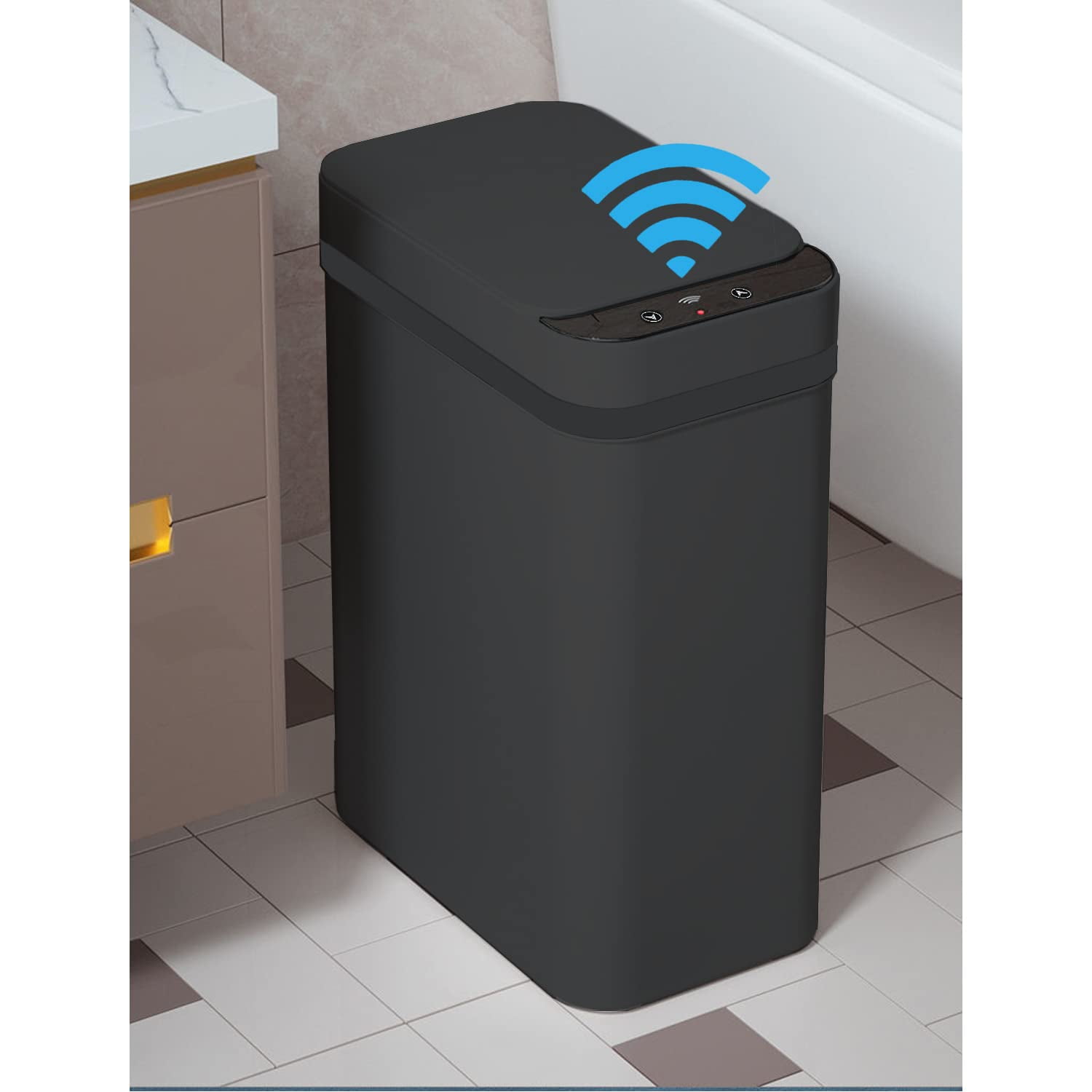 Touchless Bathroom Trash Can - 2.5 Gallon Smart Sensor Motion Skinny ...