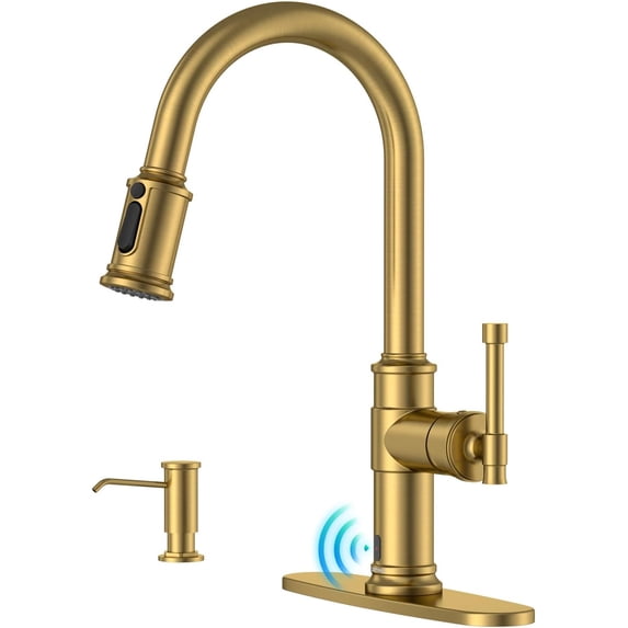 Touchless Brushed Kitchen Sink Faucets with Soap Dispenser, Pull Down ...