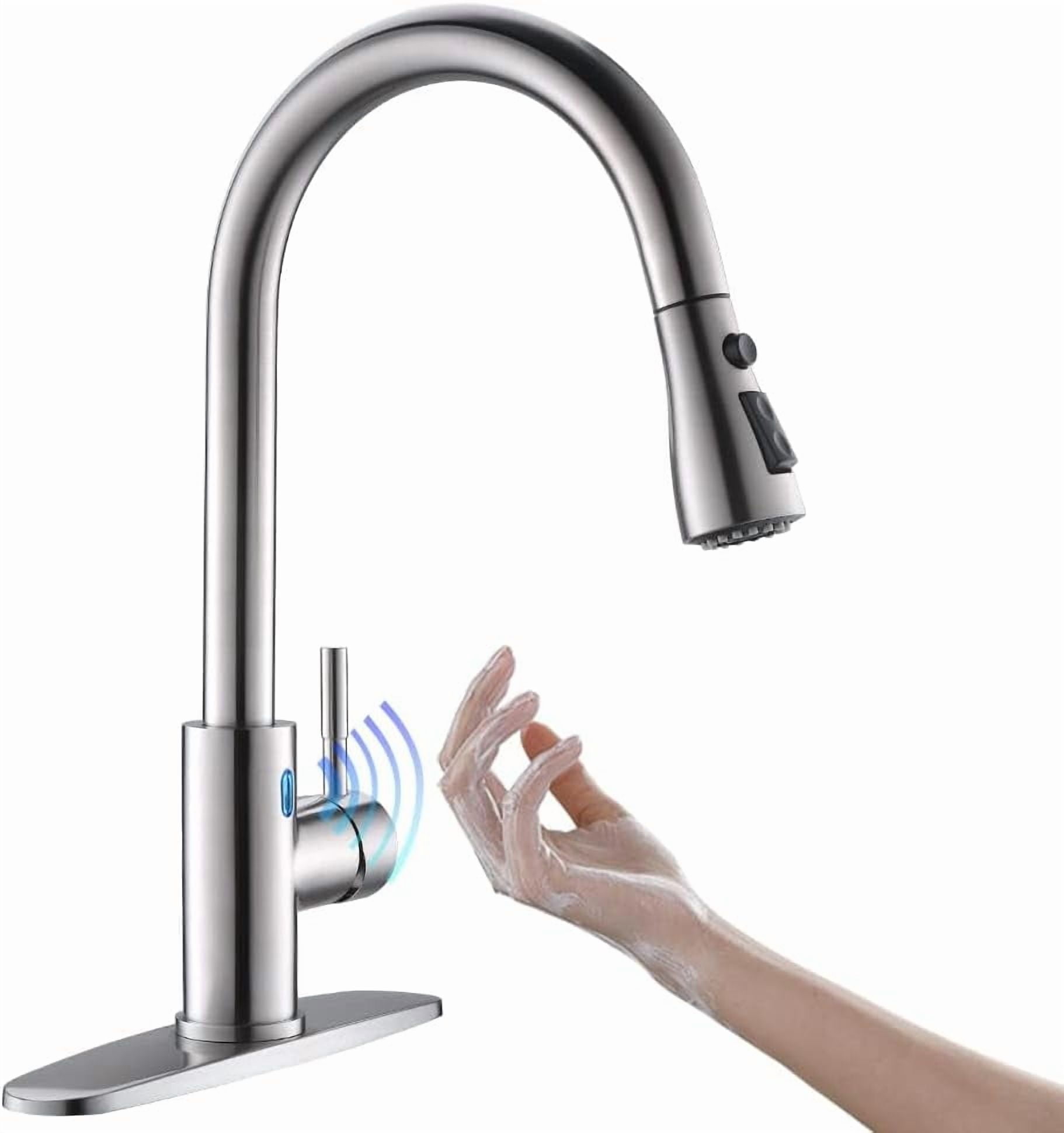 Touchless Brushed Nickel Kitchen Faucet with Pull Down Sprayer LED ...