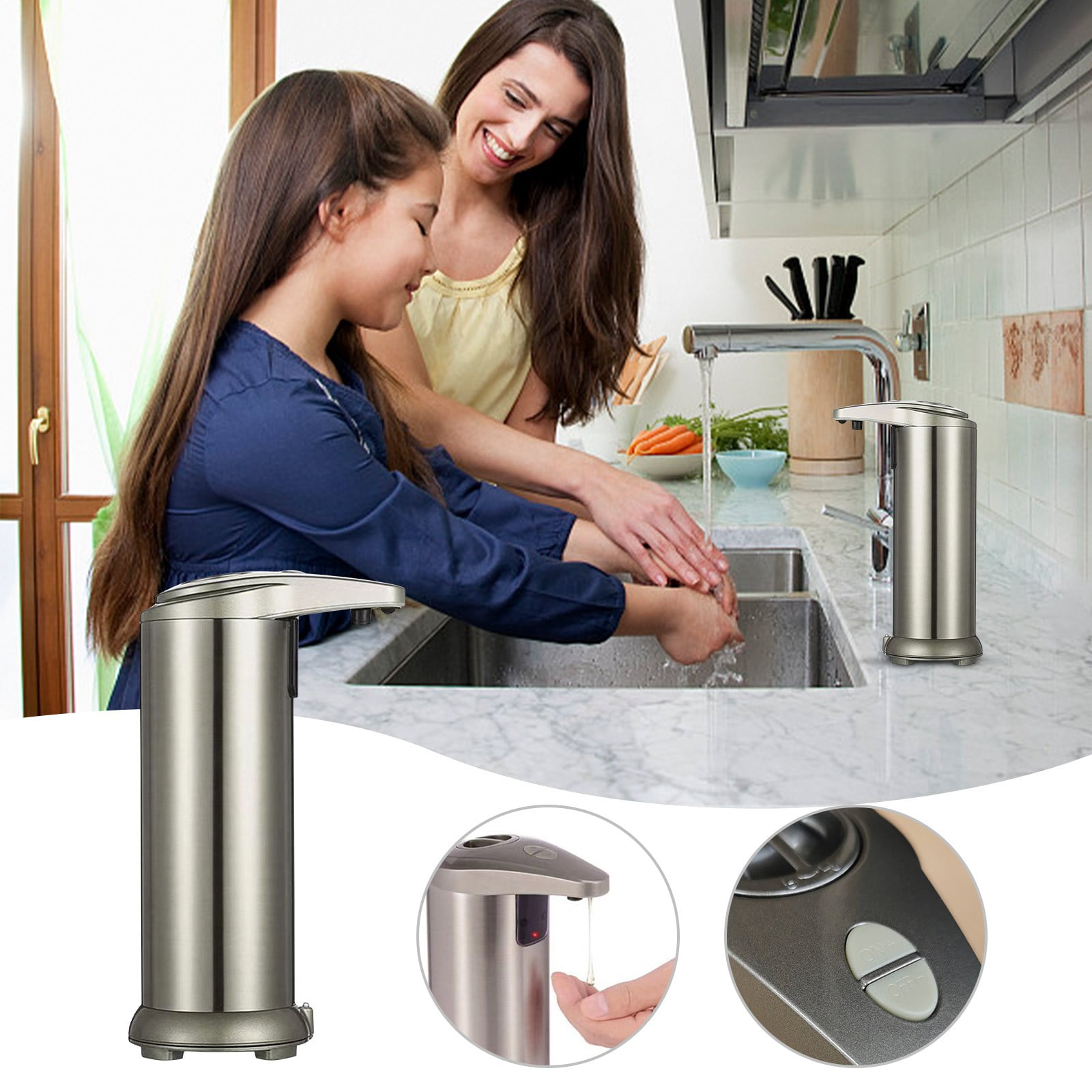 Touchless Infrared Soap Dispenser, Stainless Steel Sensor Base, Automatic Motion Activation ...