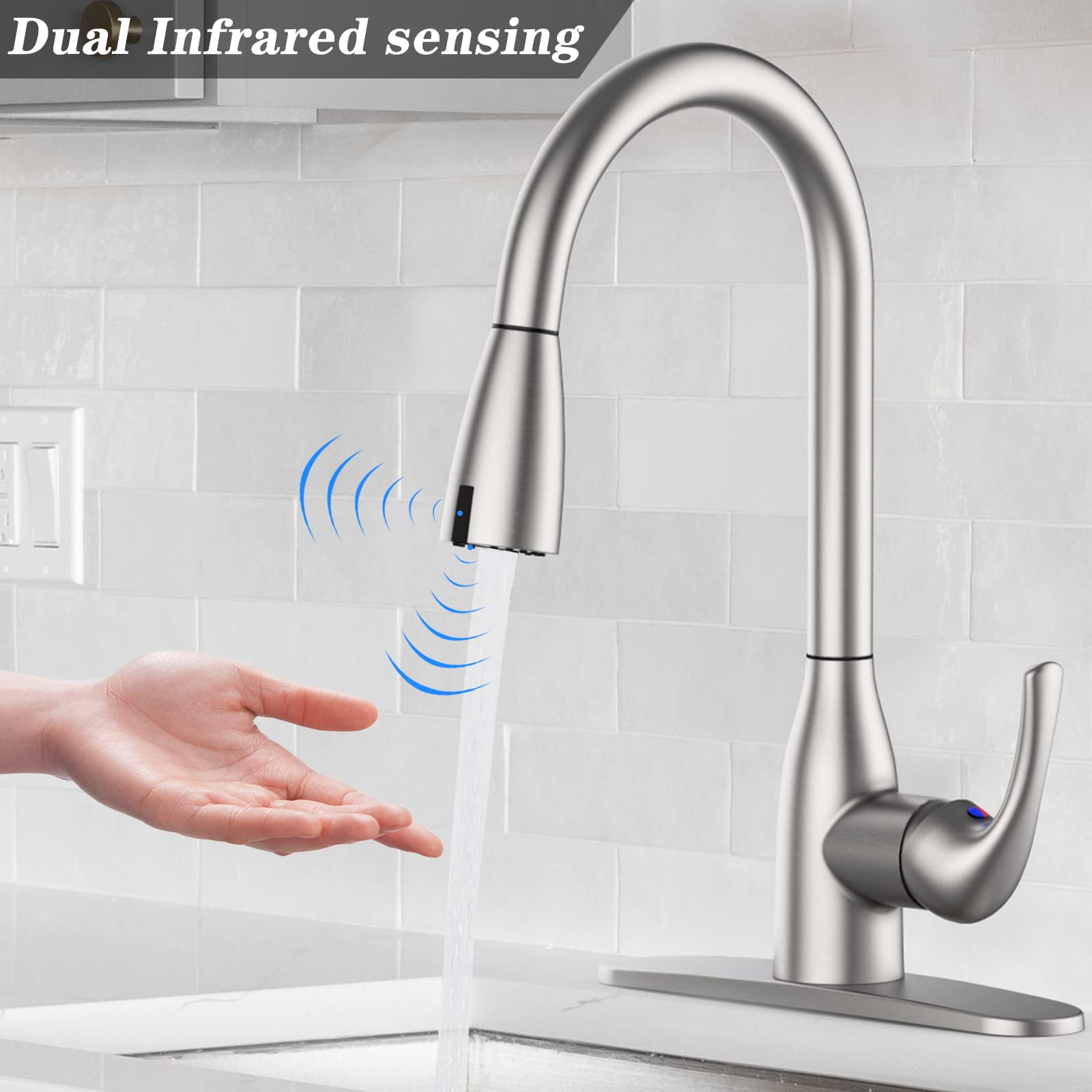 Touchless Kitchen Faucet with Pull Down Sprayer, Motion Sensor Kitchen ...