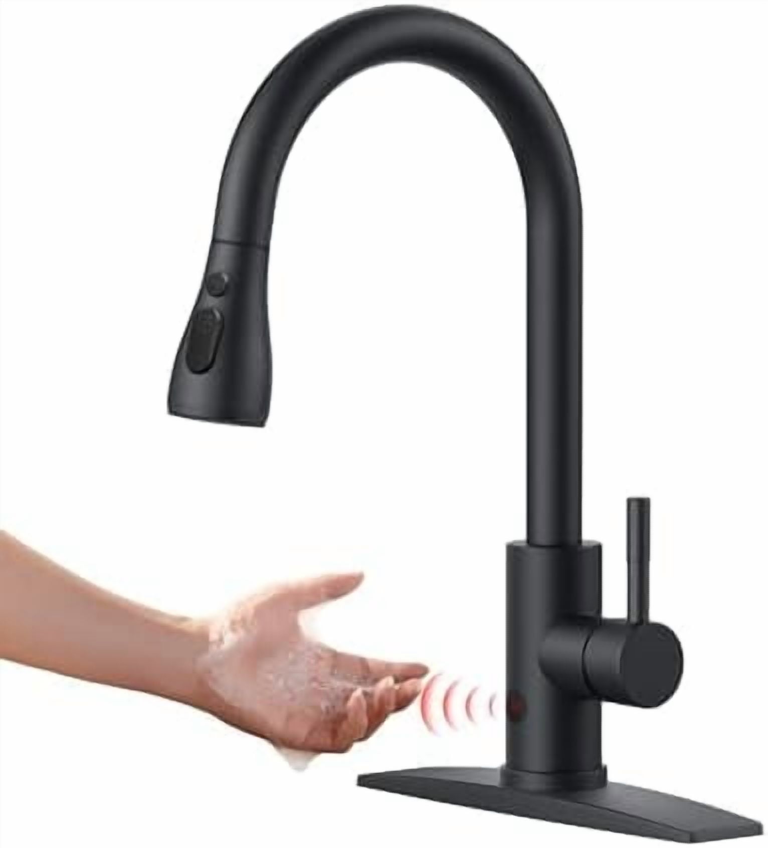 Touchless Kitchen Faucet with Pull Down Sprayer, Black Hands-Free Smart ...