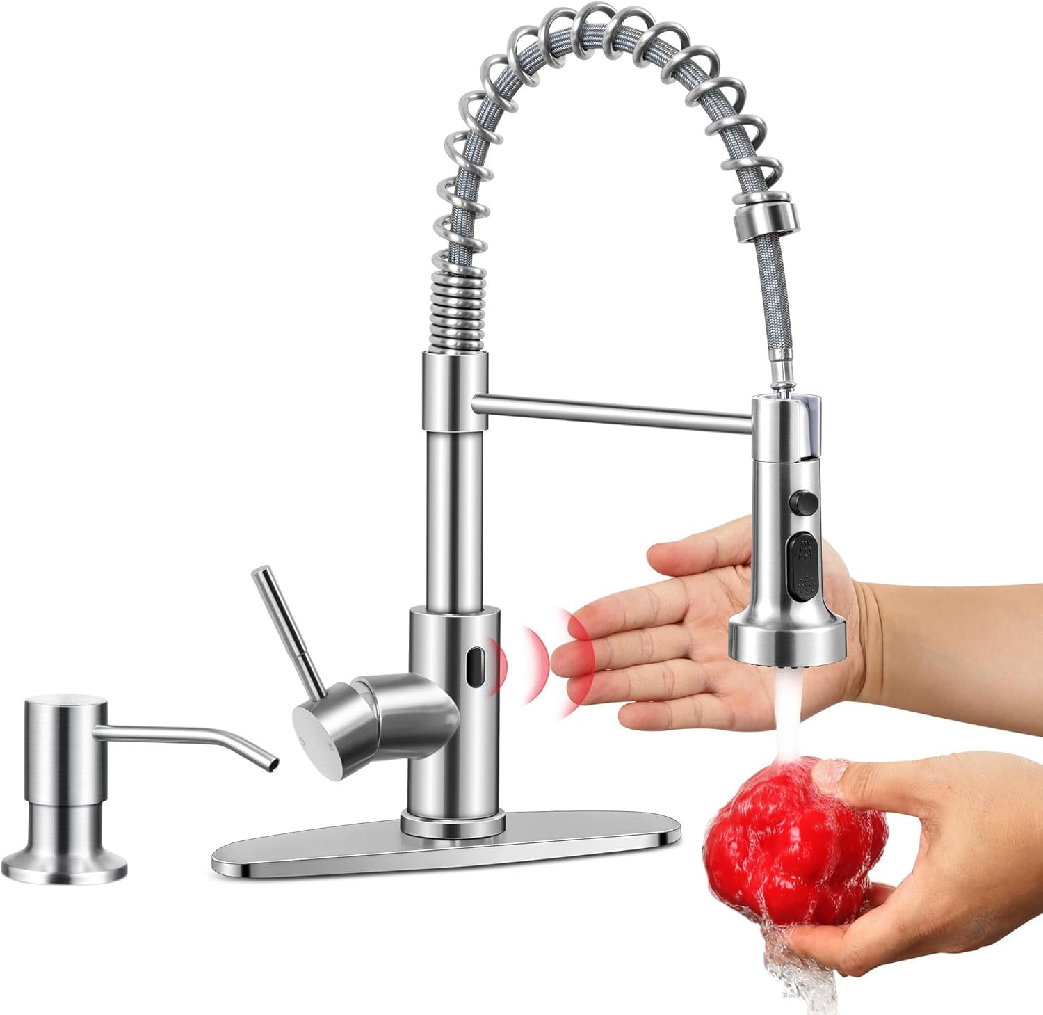 Touchless Kitchen Faucet with Soap Dispenser, Brushed Nickel Stainless ...