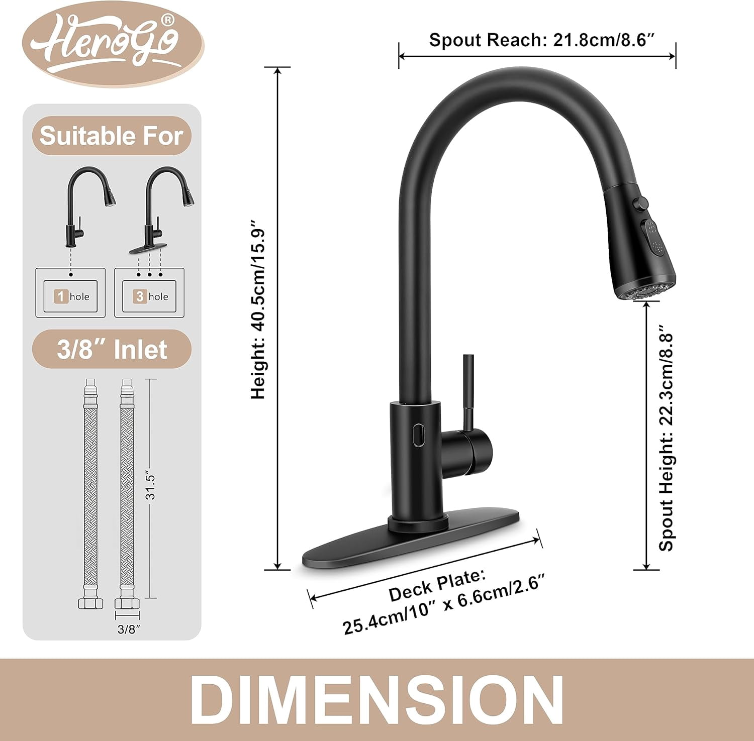 Touchless Kitchen Sink Faucet with Pull Down Sprayer - Matte Black 18/ ...