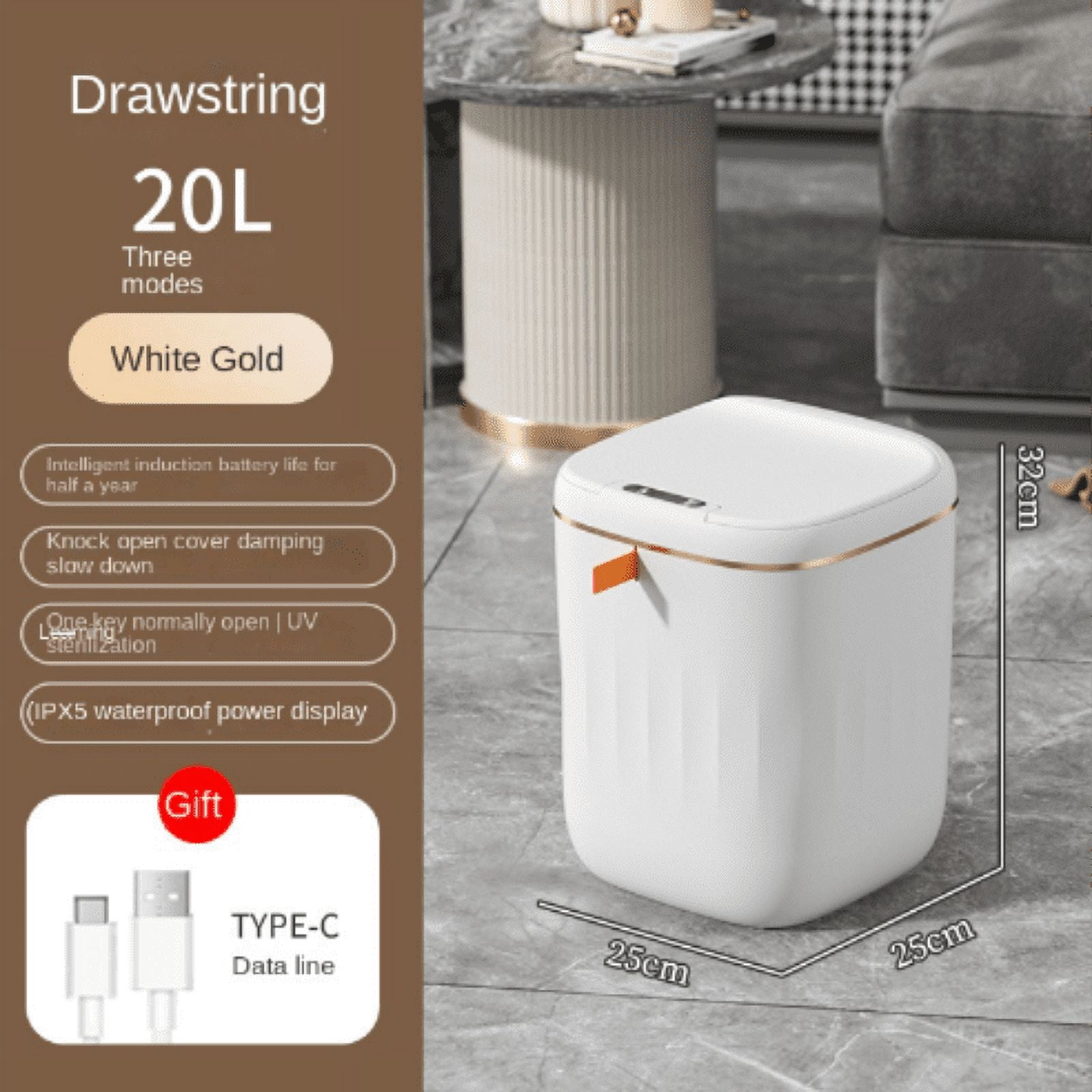 Touchless Sensor Trash Can, Fully Automatic 5.5 Gallon Kitchen Trash ...