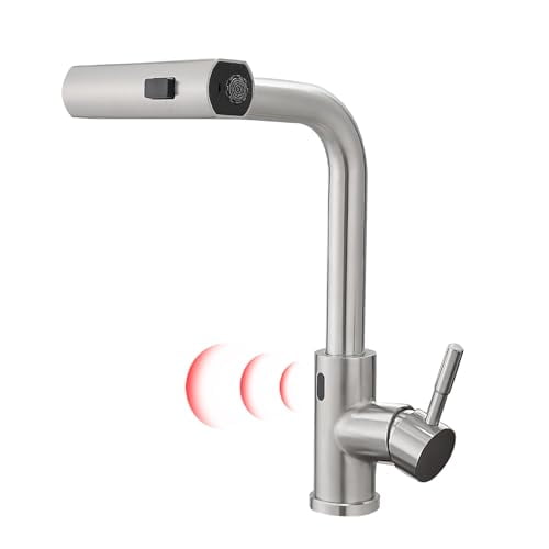 Touchless Waterfall Kitchen Faucet With Pull Down Sprayer Brushed ...