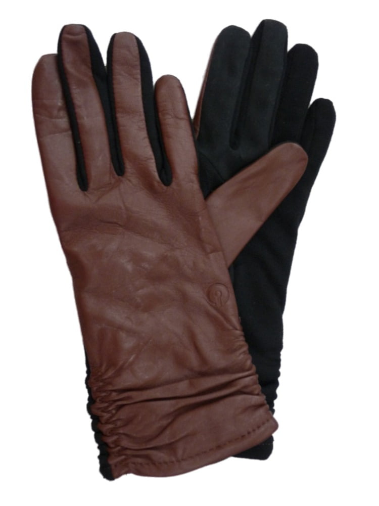 Touchpoint Womens Ruched Brown Leather Tech & Text Smart Gloves S/M ...