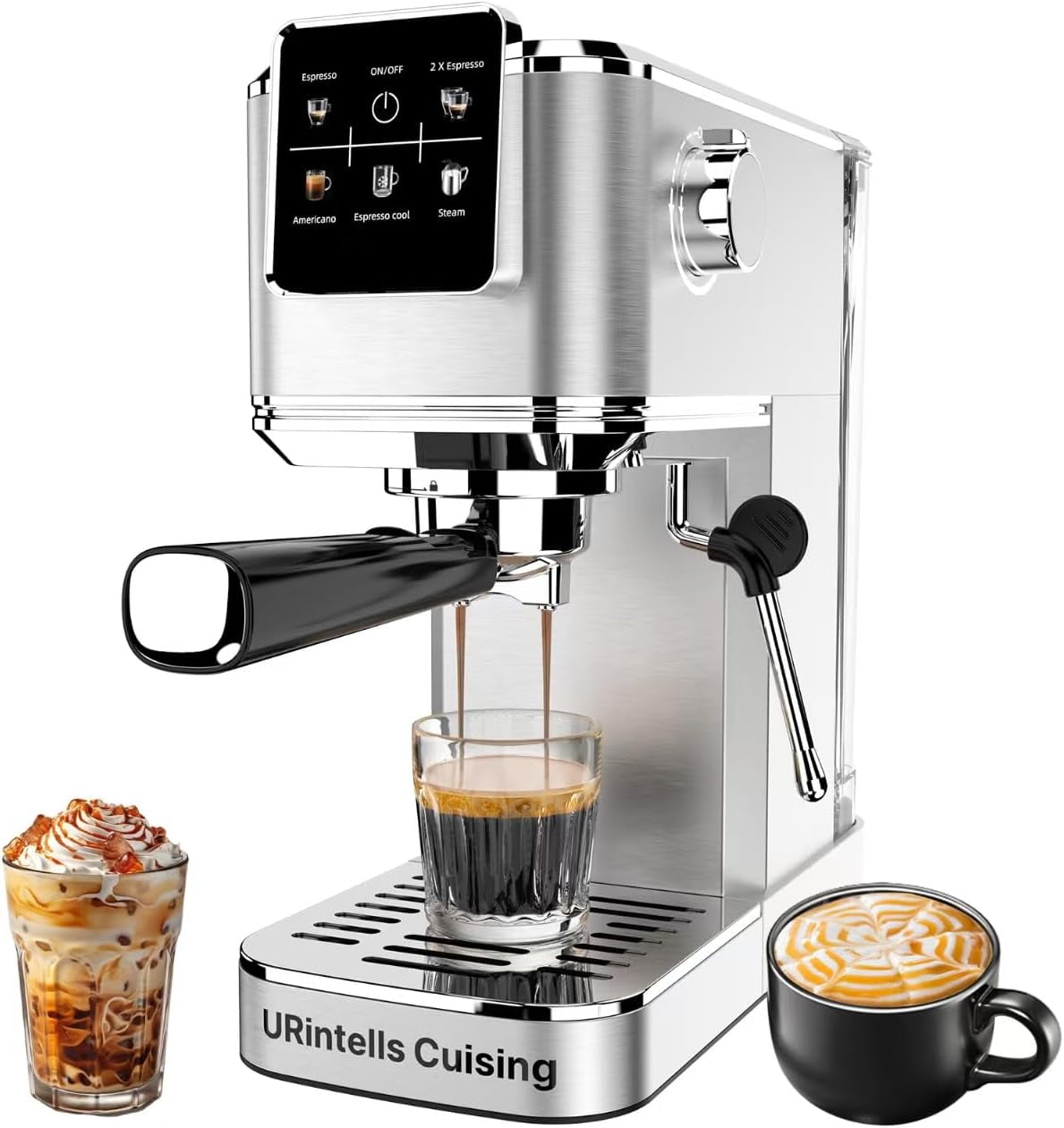Touchscreen Espresso Machine with Steam Milk Frother, Stainless Steel ...