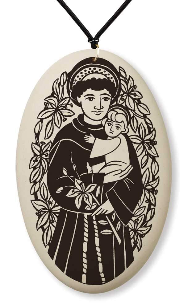 Touchstone Pottery Saint Anthony Porcelain Medal on Braided Cord ...