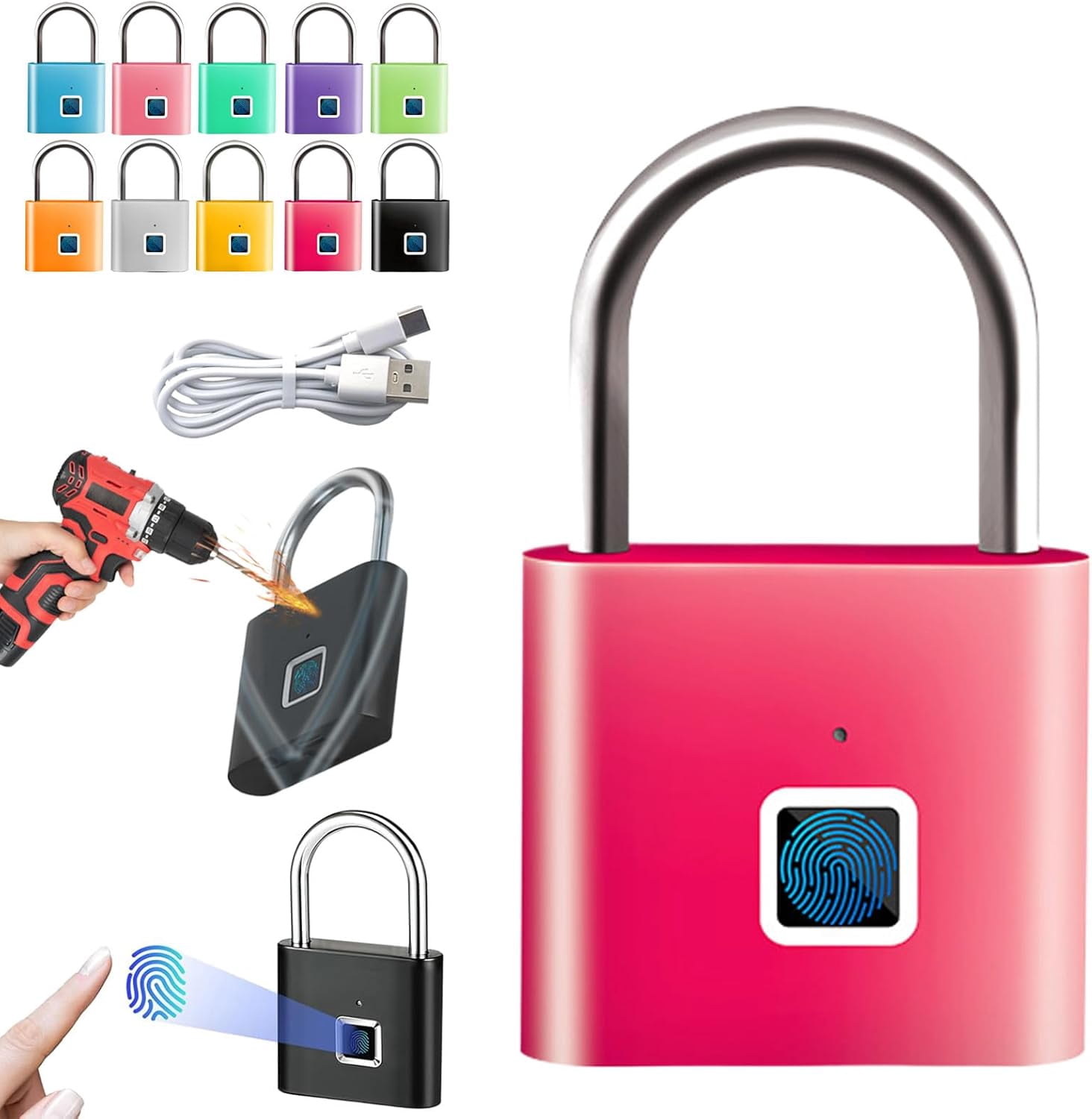 Touchtanium Fingerprint Padlock, Keyless Entry Padlock, USB ...