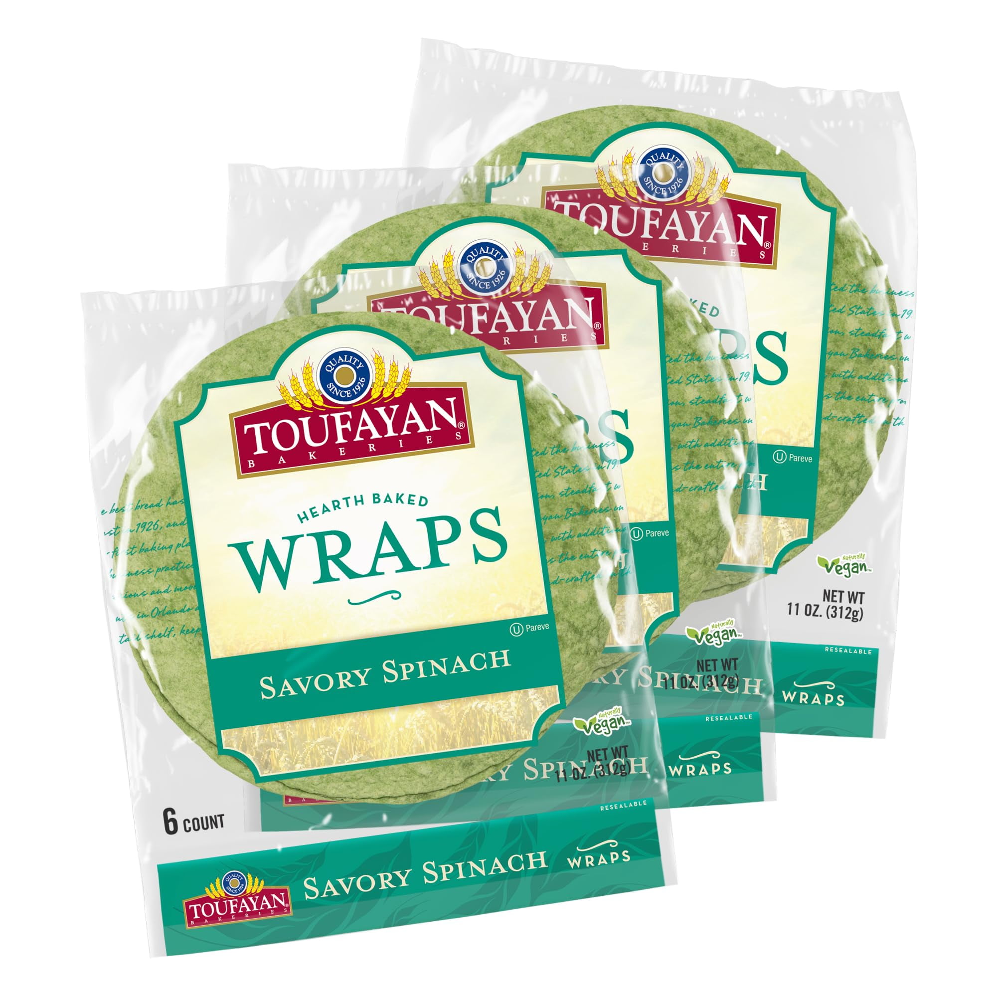 Toufayan Savory Spinach Tortilla Wraps (3 Pack, 18 Wraps Total ...
