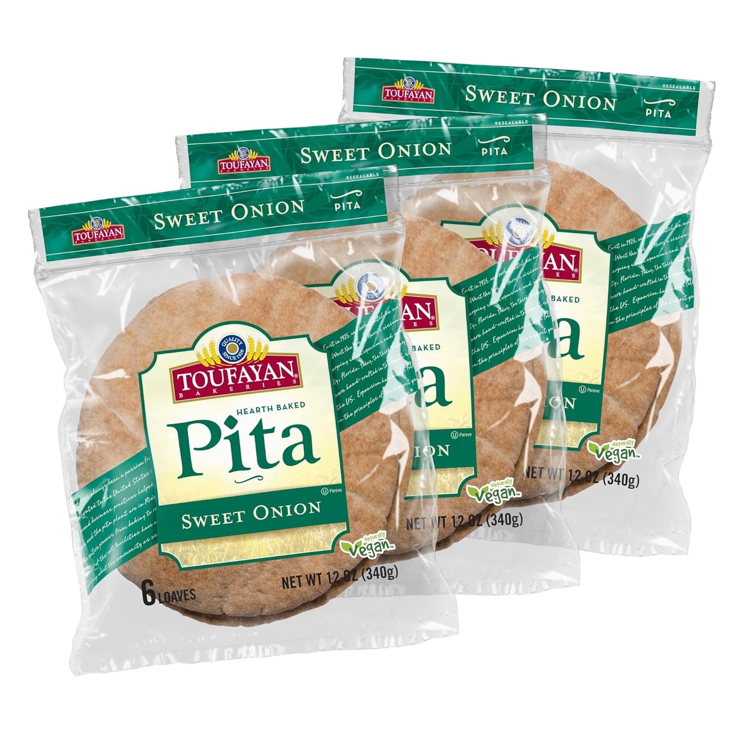 Toufayan Sweet Onion Pita Bread | Vegan | Kosher (3 Pack, 18 Wraps ...