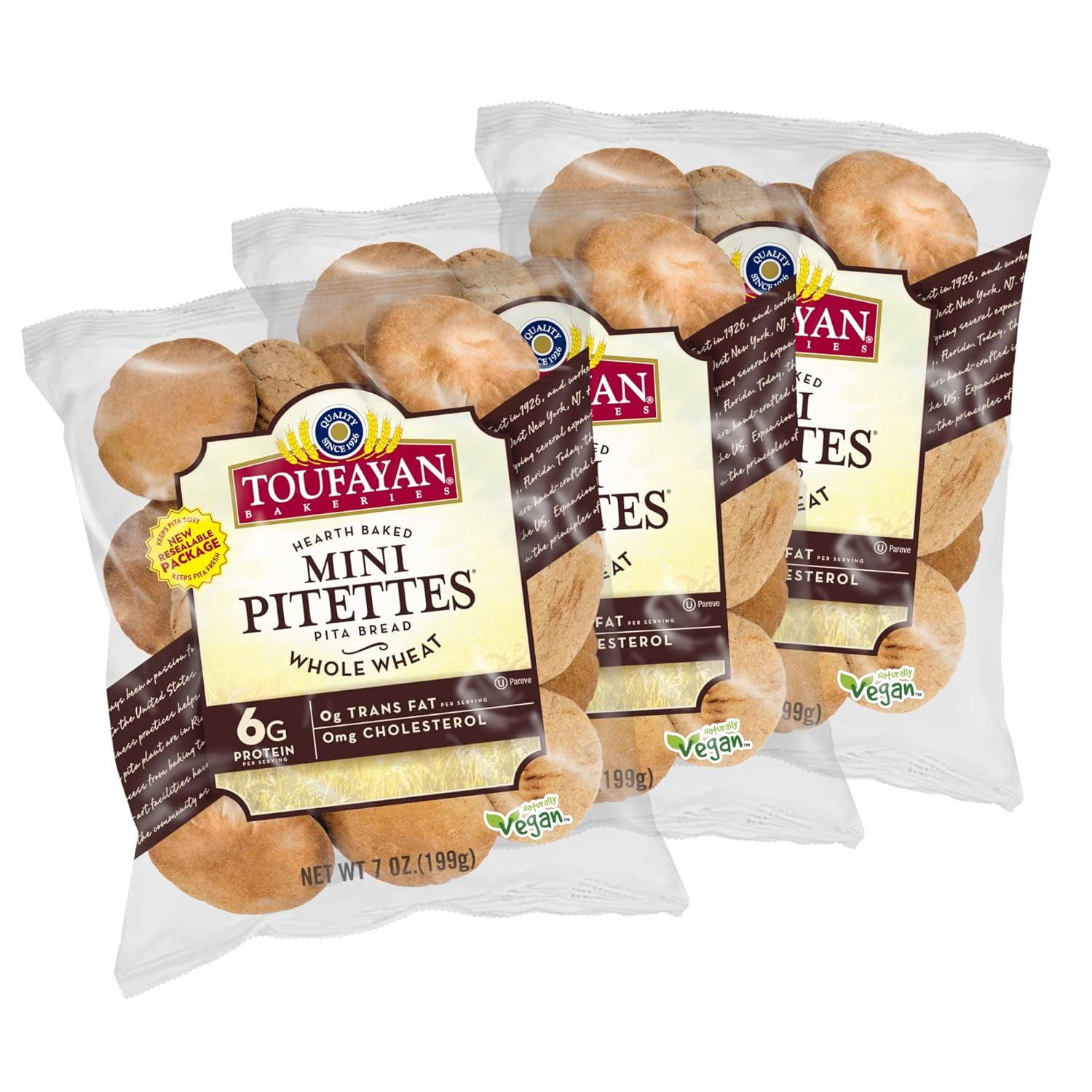 Toufayan Whole Wheat Mini Pitettes | Bite Size Pita Bread | Vegan ...