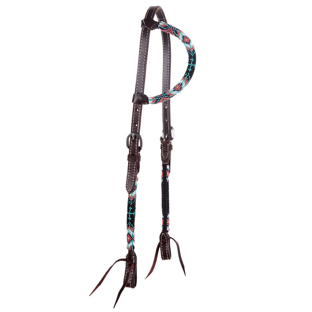 Tough 1 Headstall Beaded Cross One Ear Leather Sea Glass Green 45-7047 ...