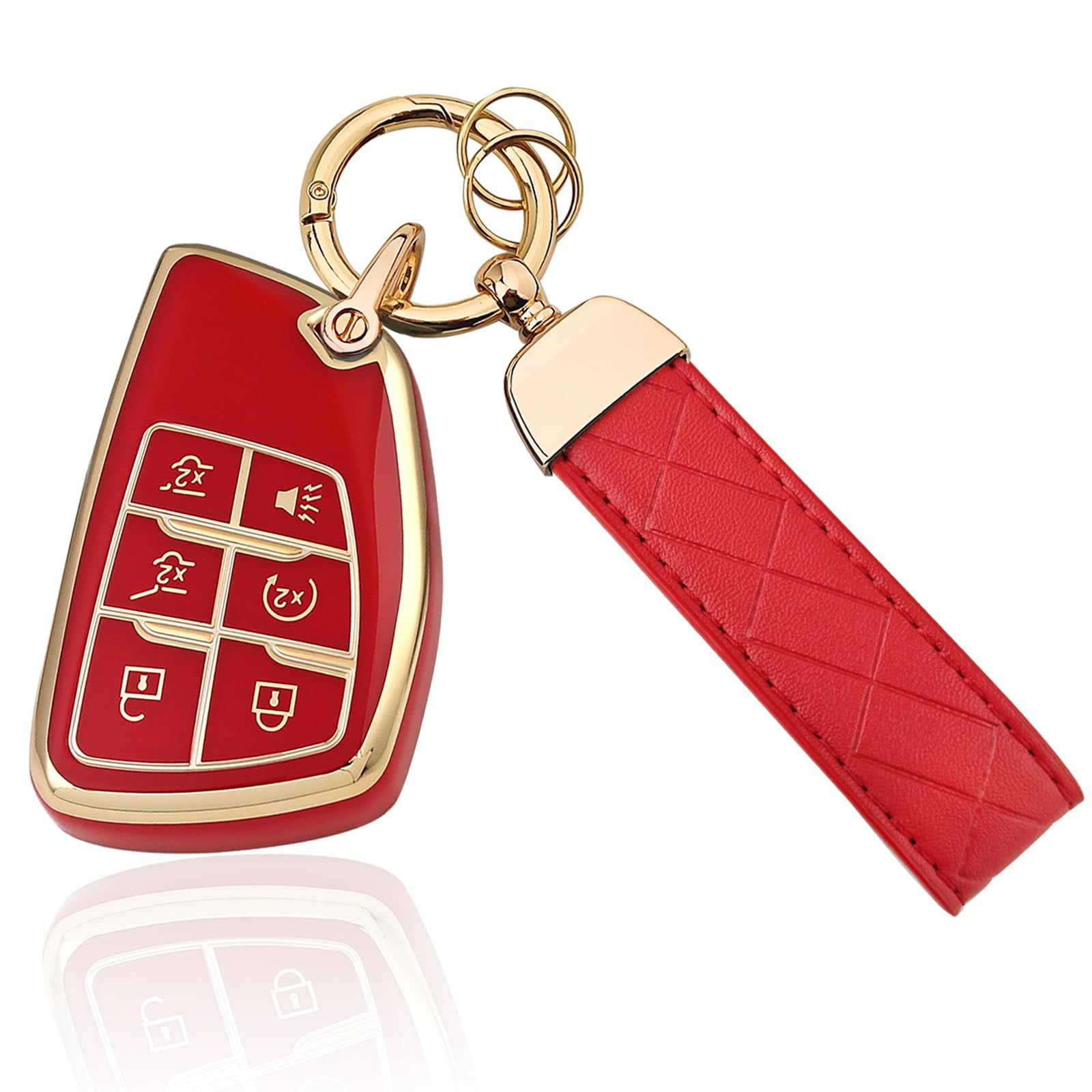 Tough 6-Button TPU Key Fob Protector with Premium Leather Keychain for ...
