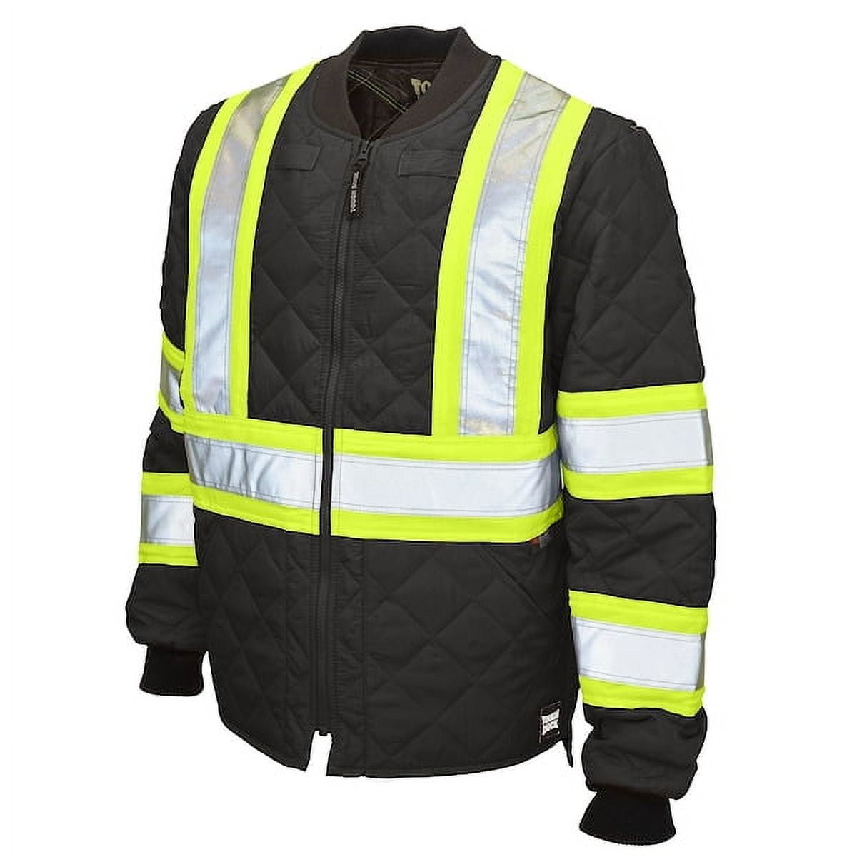 Tough Duck Men's Hi-Vis Quilted Safety Jacket, 100% Polyester, Black ...
