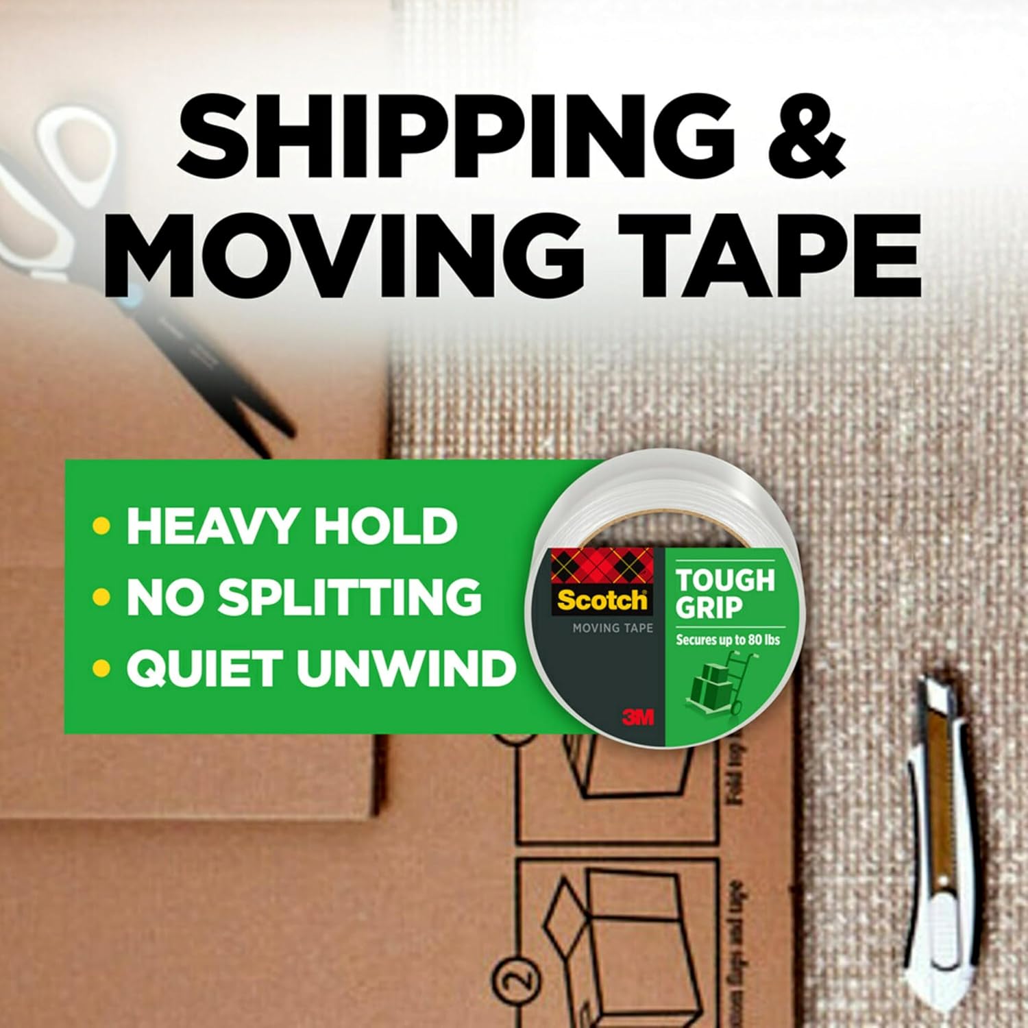 Tough Grip Moving Packing Tape, Clear, Moving Tape That Secures Boxes ...