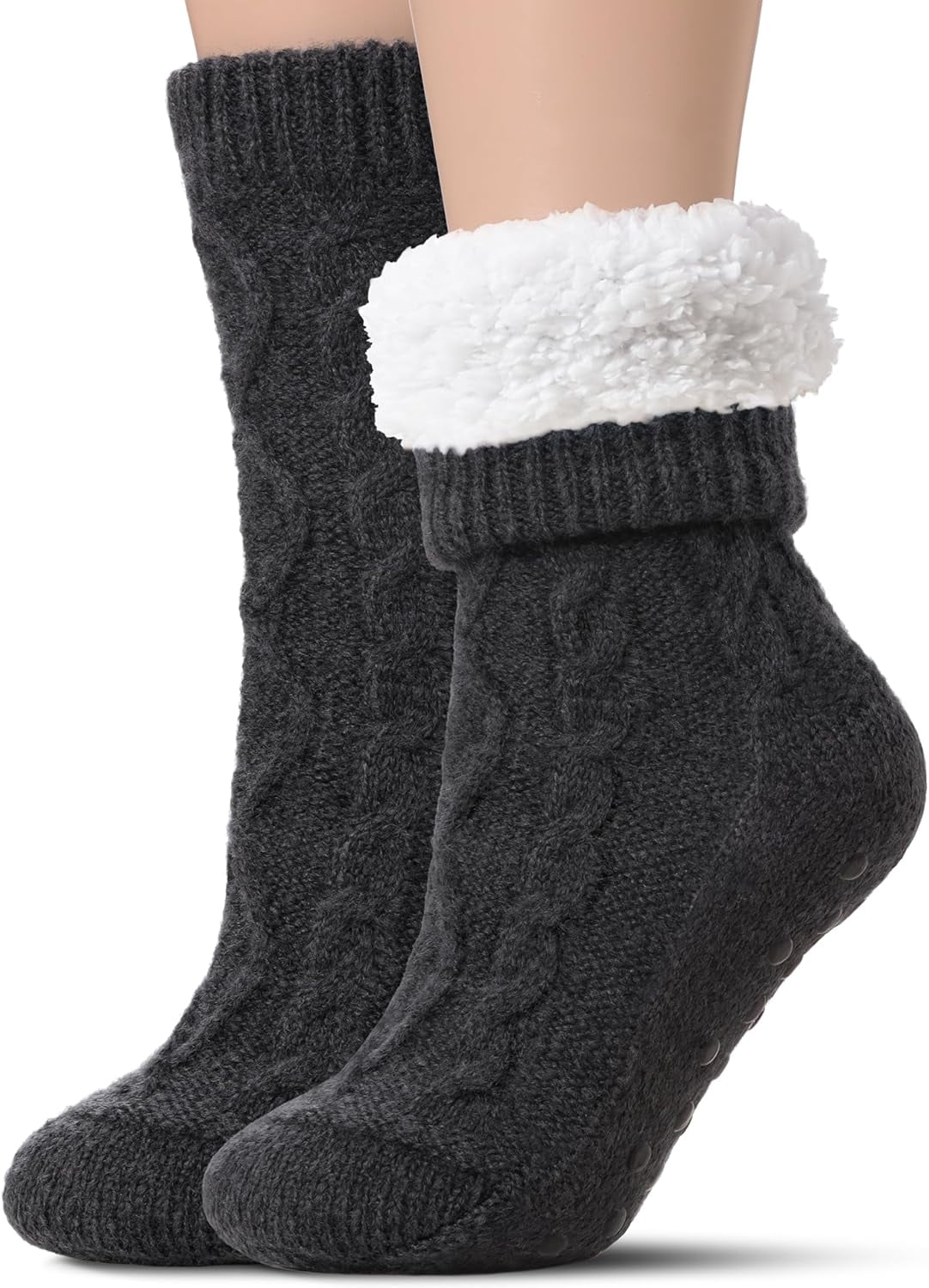 Tough Land Slipper Socks for Women with Grippers Non Slip, Sherpa Lined ...