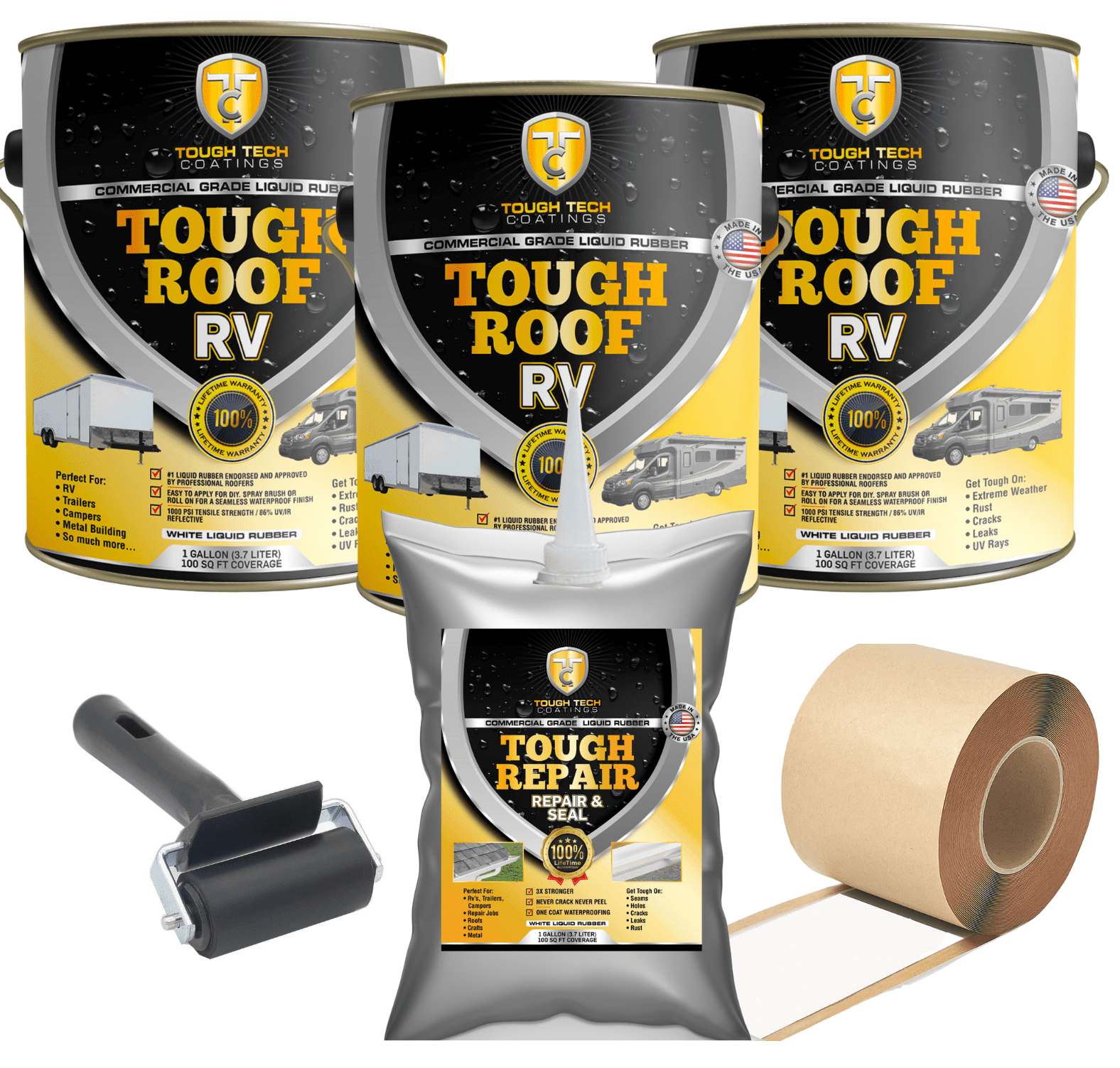Tough Tech Coatings - RV Roof Repair Kit. 3 Gal UV Reflective Sealant ...
