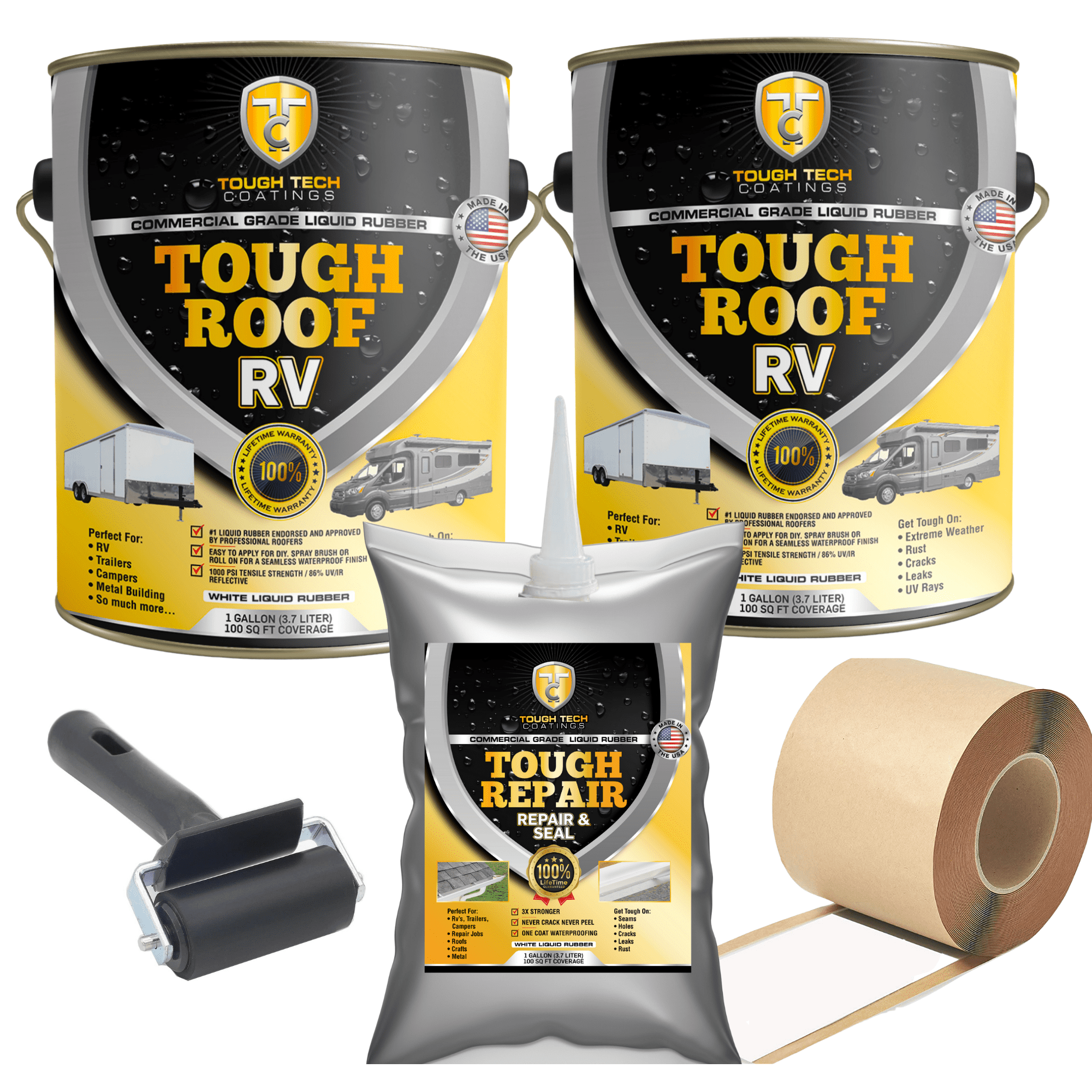 Tough Tech RV Roof Repair Kit, UV Reflective, Waterproof, Self Leveling ...