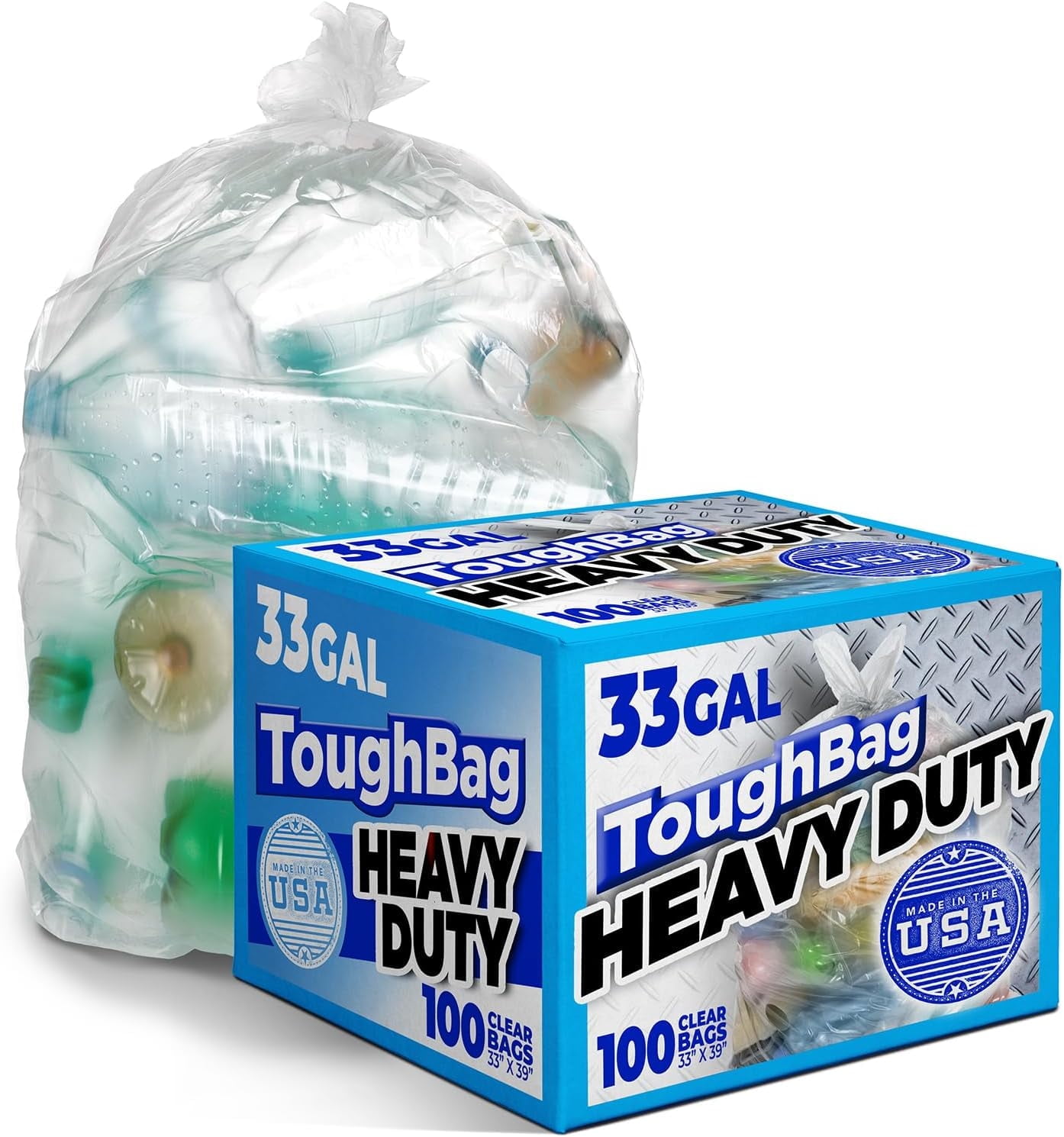 ToughBag 33 Gallon Clear Trash Bags, 100 Count, Outdoor Industrial Garbage Can Liners - Made In ...