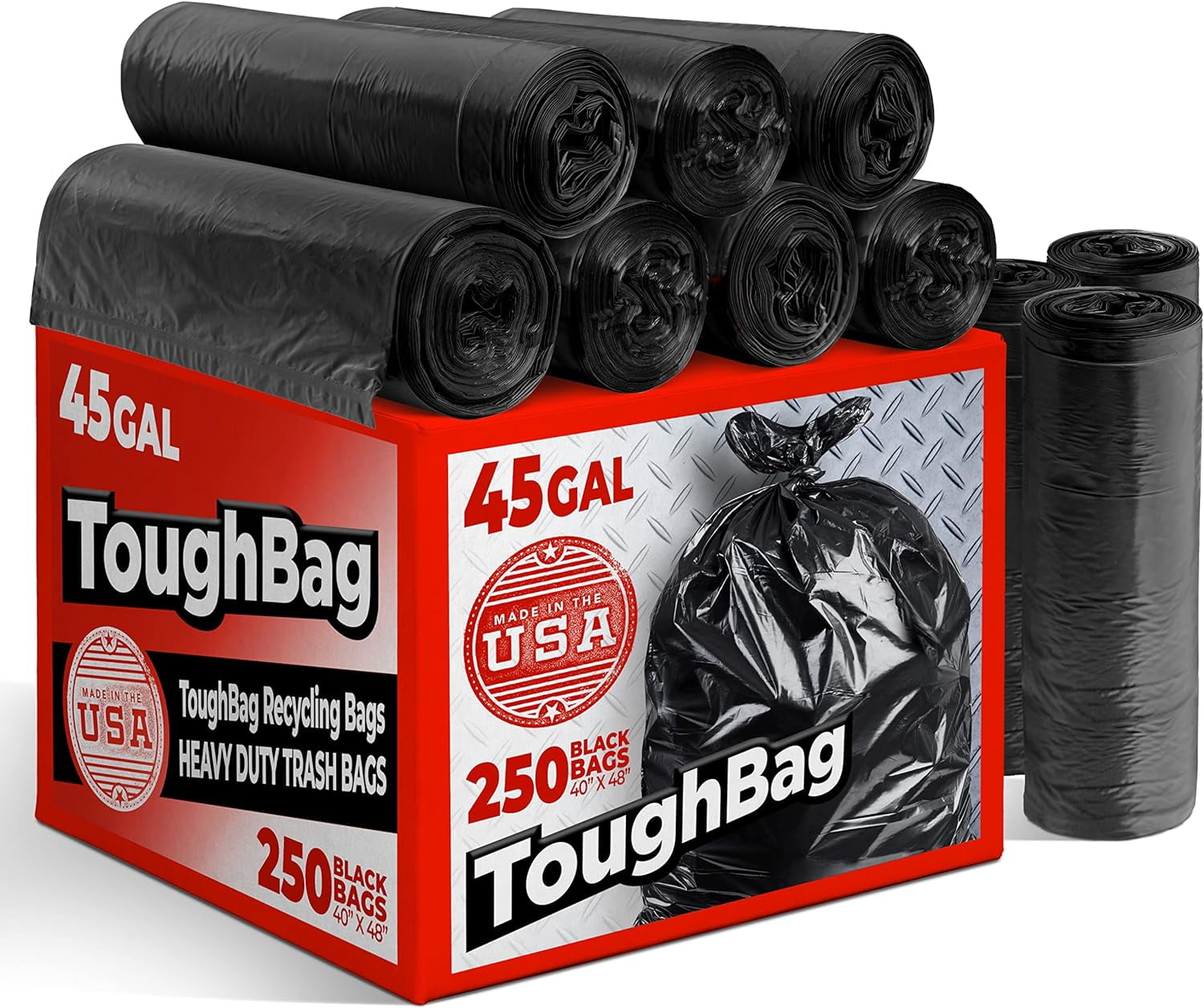 ToughBag 40-45 Gallon Heavy Duty Trash Bags, 40x48 Black, 250 Count ...