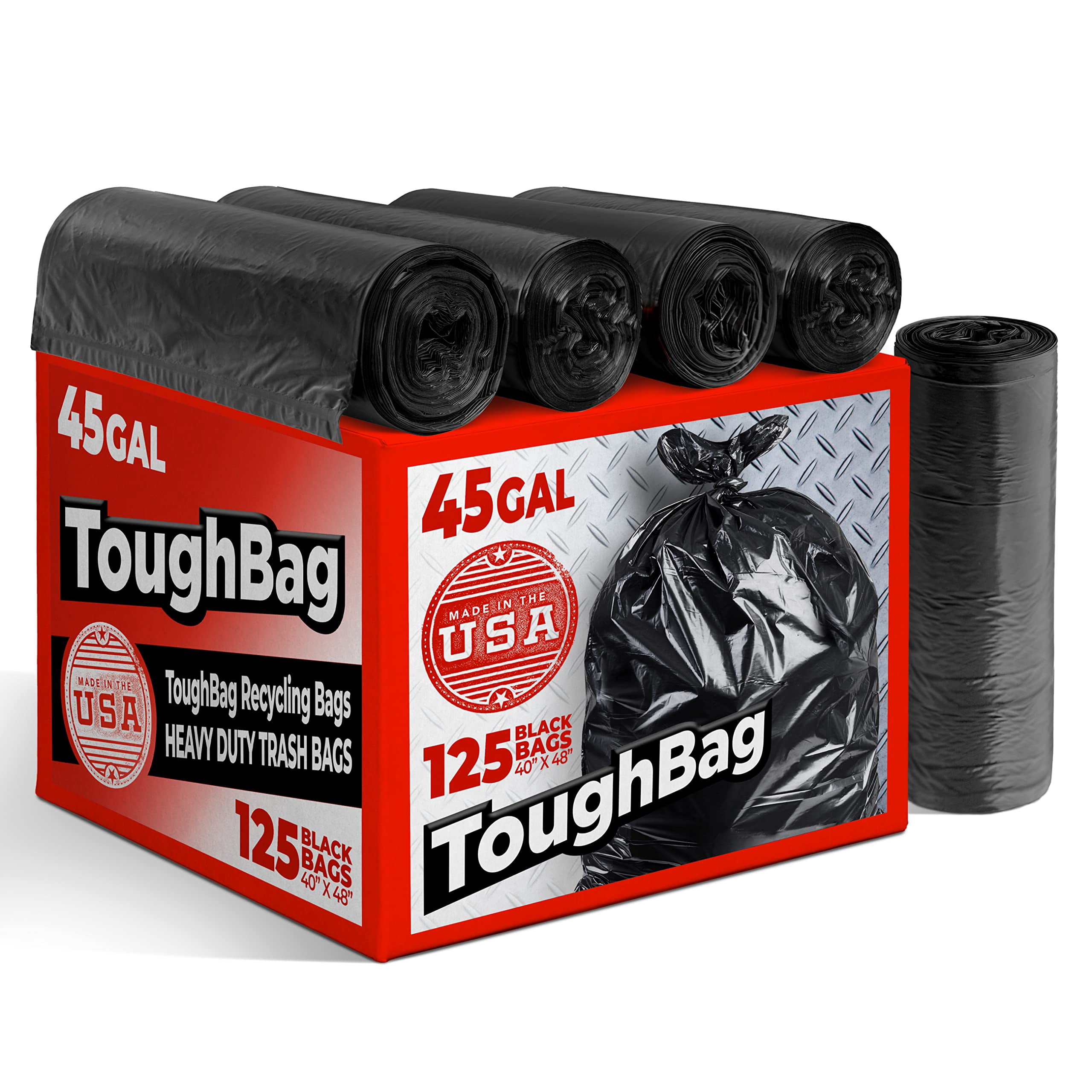 ToughBag 40-45 Gallon Trash TSF6 Bags Heavy Duty (125 Count) | Black ...