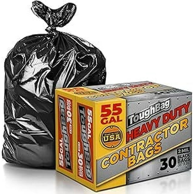 ToughBag 55 Gallon Contractor Trash Bags, 30 Count – 2 Mil Heavy Duty ...