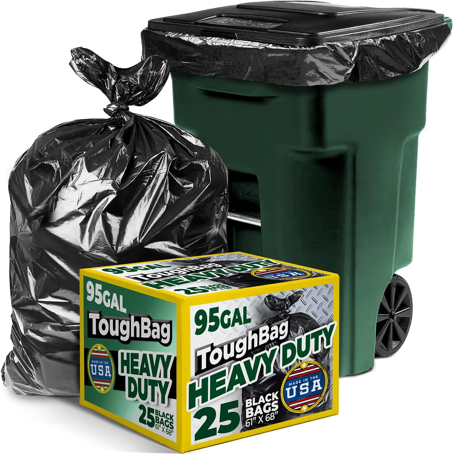 ToughBag 95-96 Gallon Trash Bags (25 Count) Heavy-Duty Trash Can Liners ...