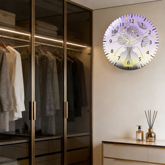Toughened Glass Wall Clock with Botanical Sketch Art Silent Movement ...