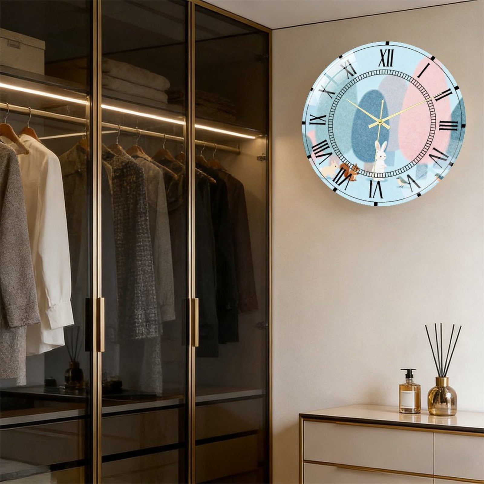 Toughened Glass Wall Clock with Cute Bunny Pattern Silent Movement ...