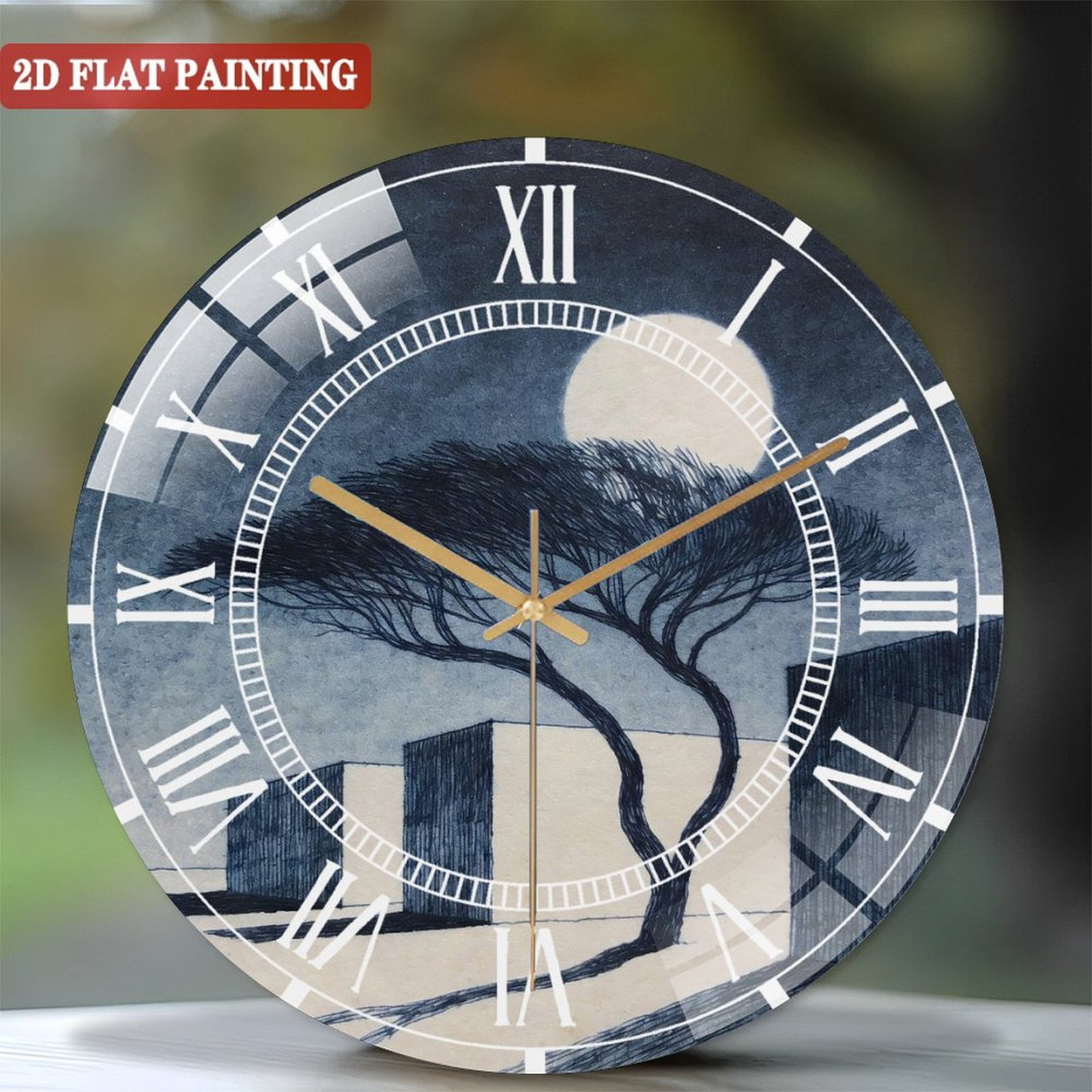Toughened Glass Wall Clock with Minimalist Landscape Art Silent ...