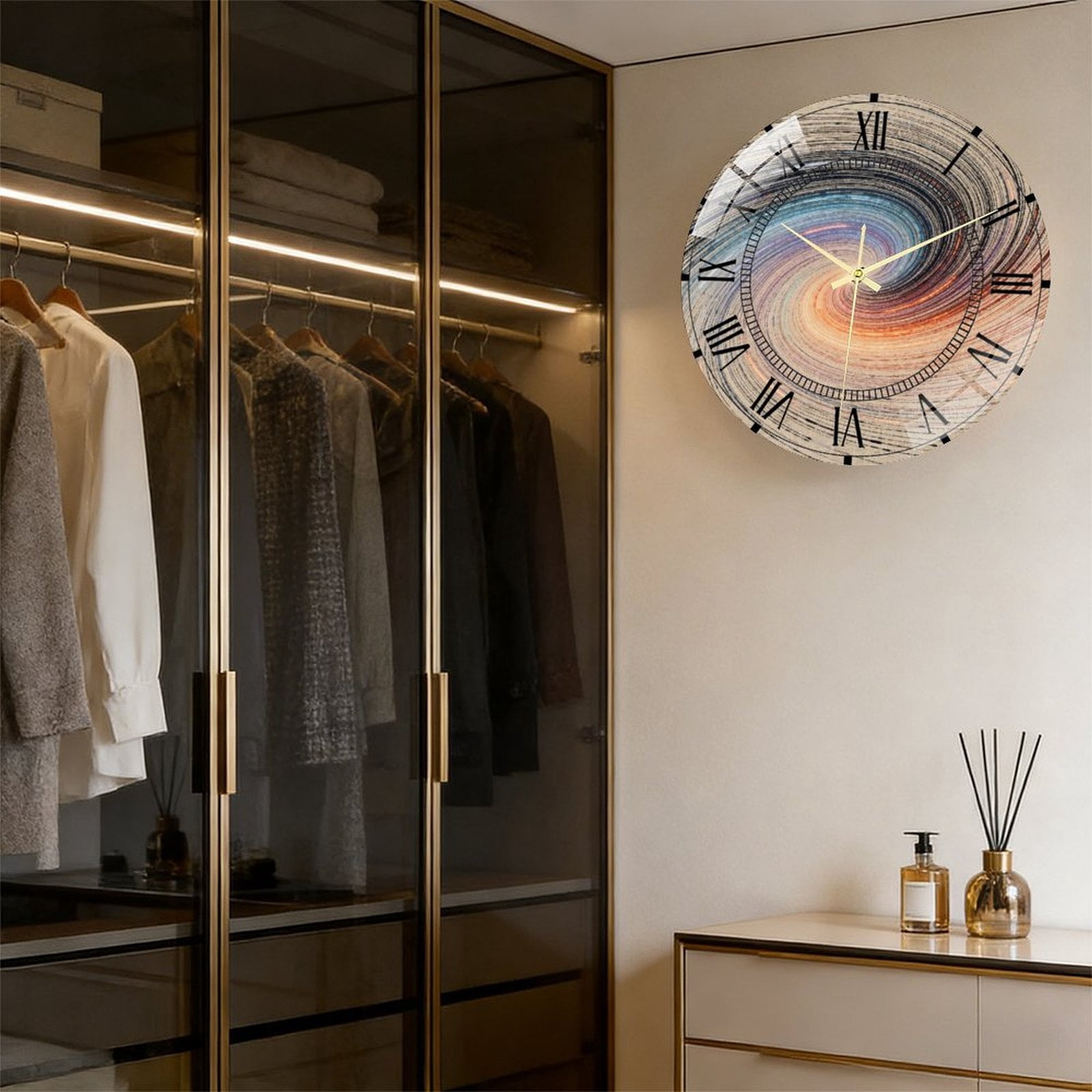 Toughened Glass Wall Clock with Nebula Abstract Art Silent Movement ...