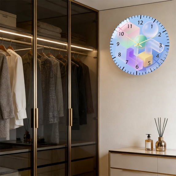 Toughened Glass Wall Clock with Translucent Shape Art Silent Movement ...