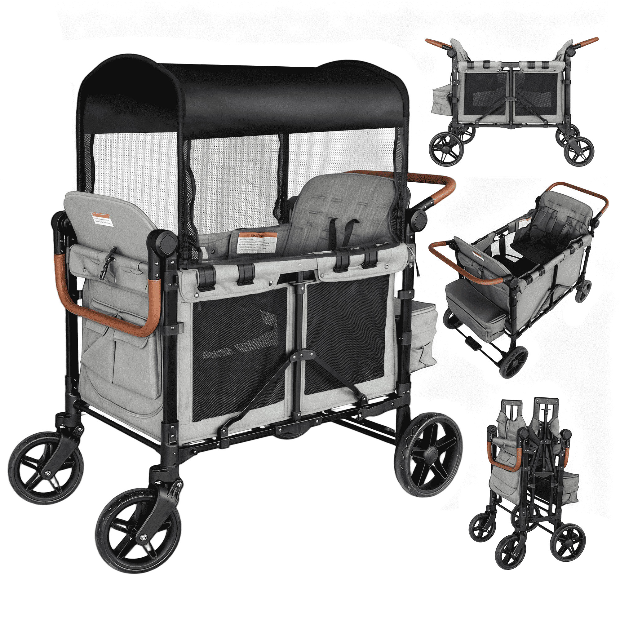 Touheart Wagon Stroller for 4 Kids with Adjustable Canopy, 5-Point ...