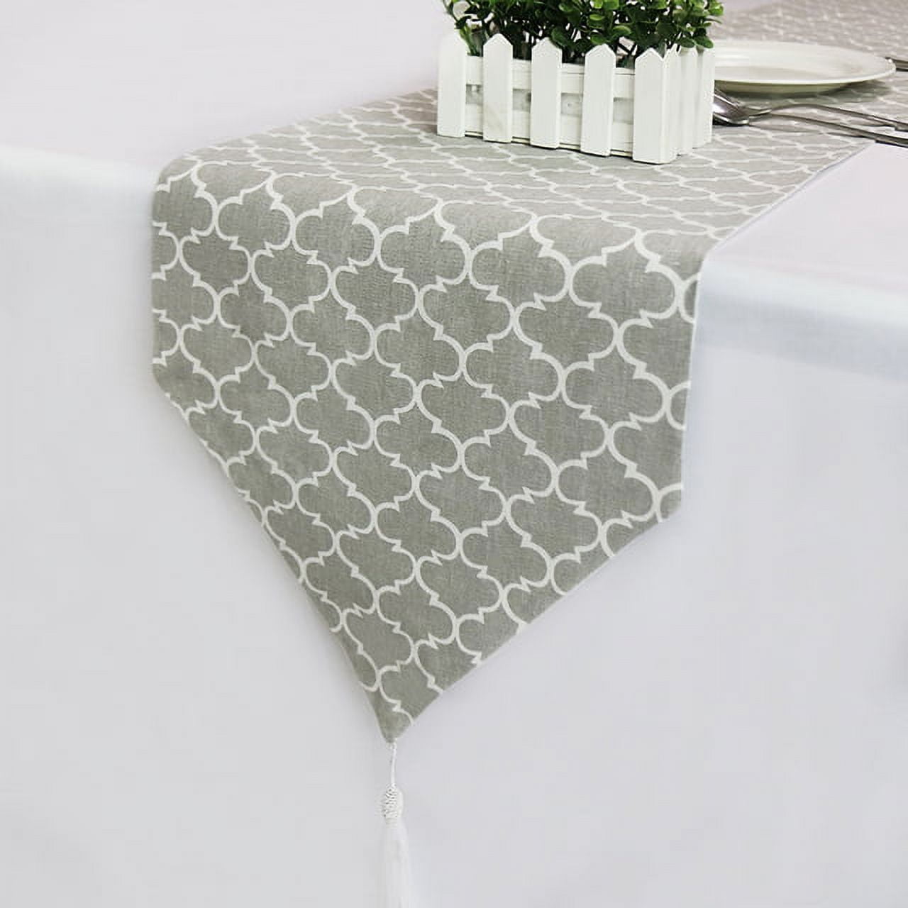 Touiyu 1pcs Gray Vintage Linen Table Runner Classic Table Cloth With ...