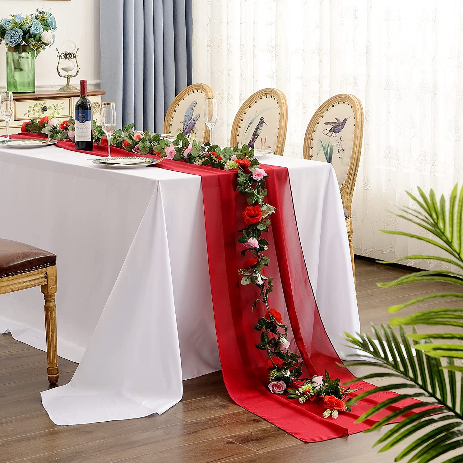 Touiyu 2pcs Christmas Red Table Runner Chiffon Doily Christmas Burgundy ...