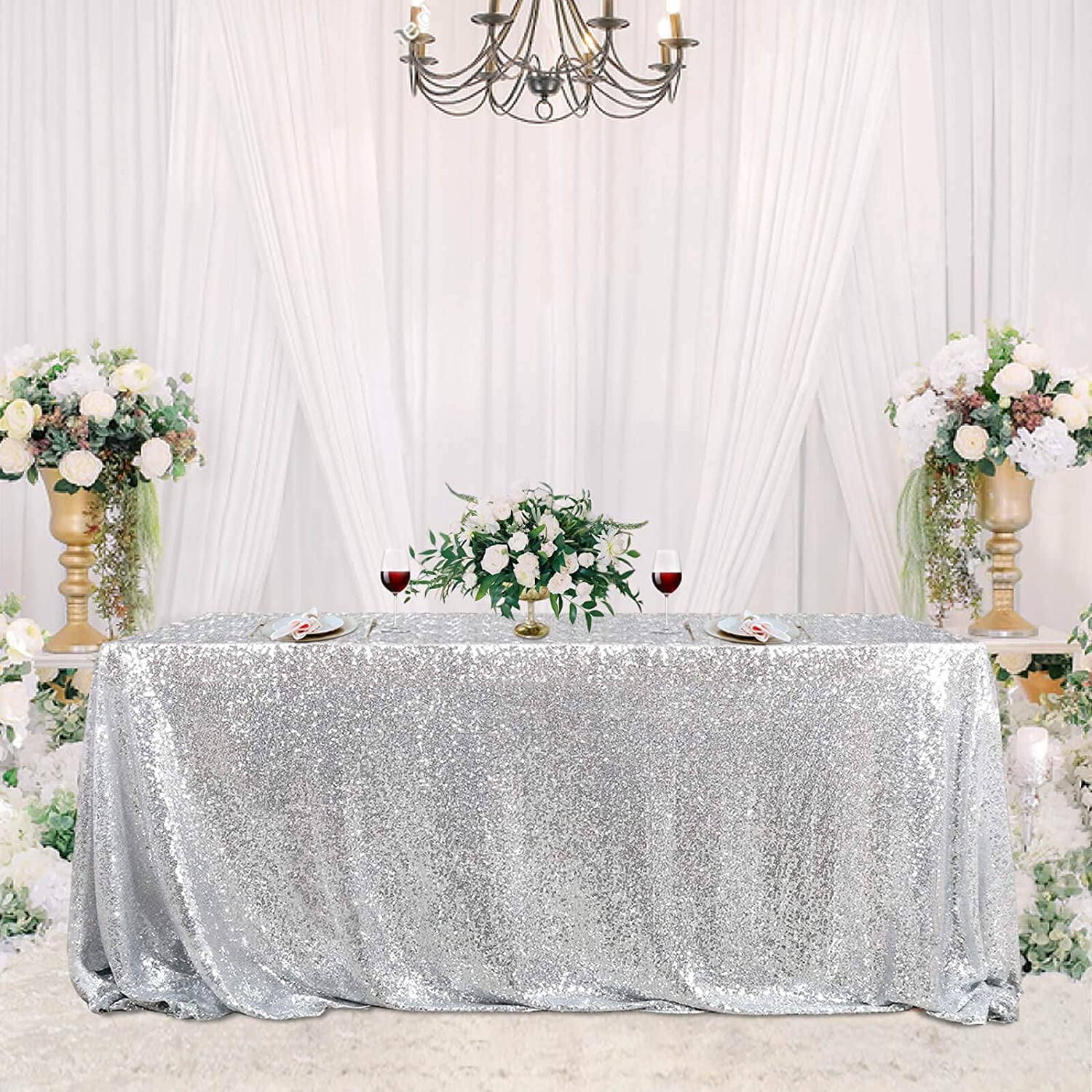 Touiyu Silver Sequin Tablecloth 47x71Inch Sparkle Table Cover Glitter ...