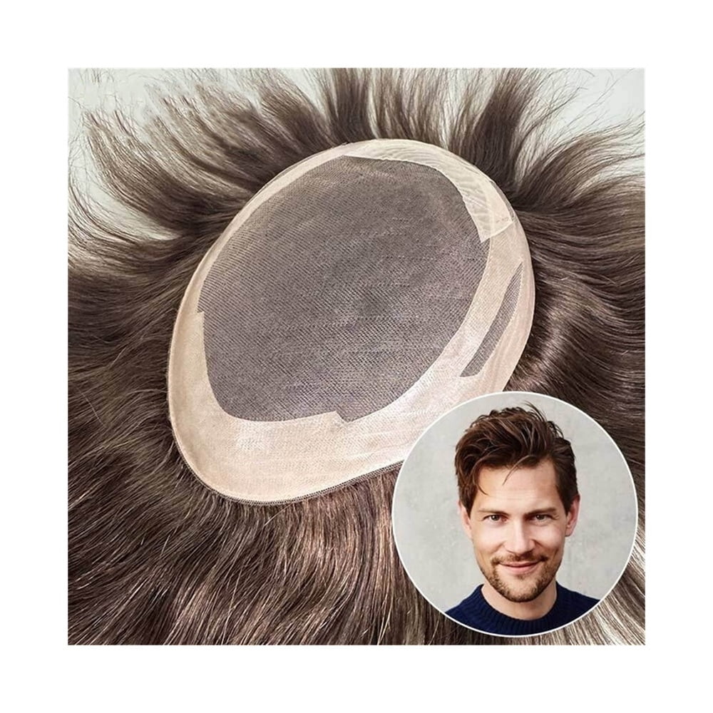 Toupee for Men #4 Natural Straight Human Hair Mono Lace with NPU Around ...